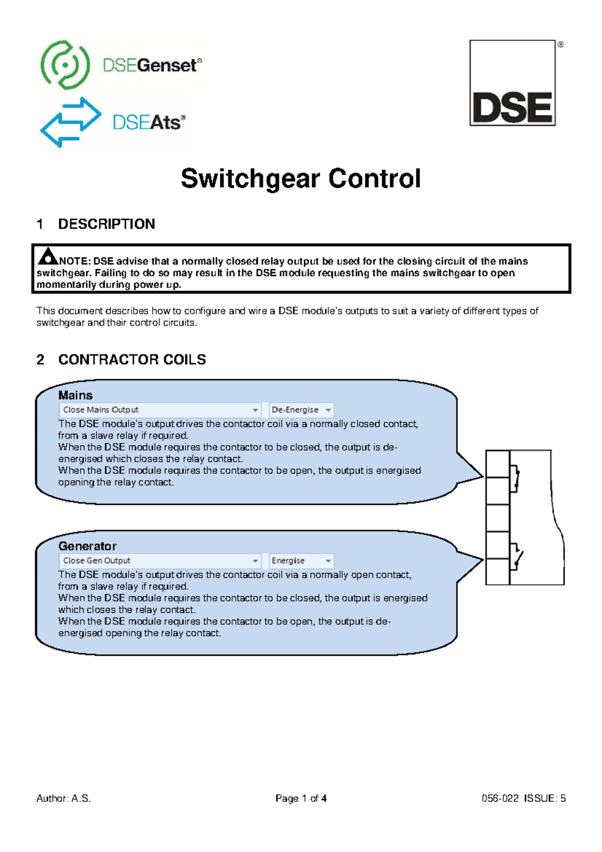 056-022 Switchgear Control: DSE Output Configuration Guide - Studocu