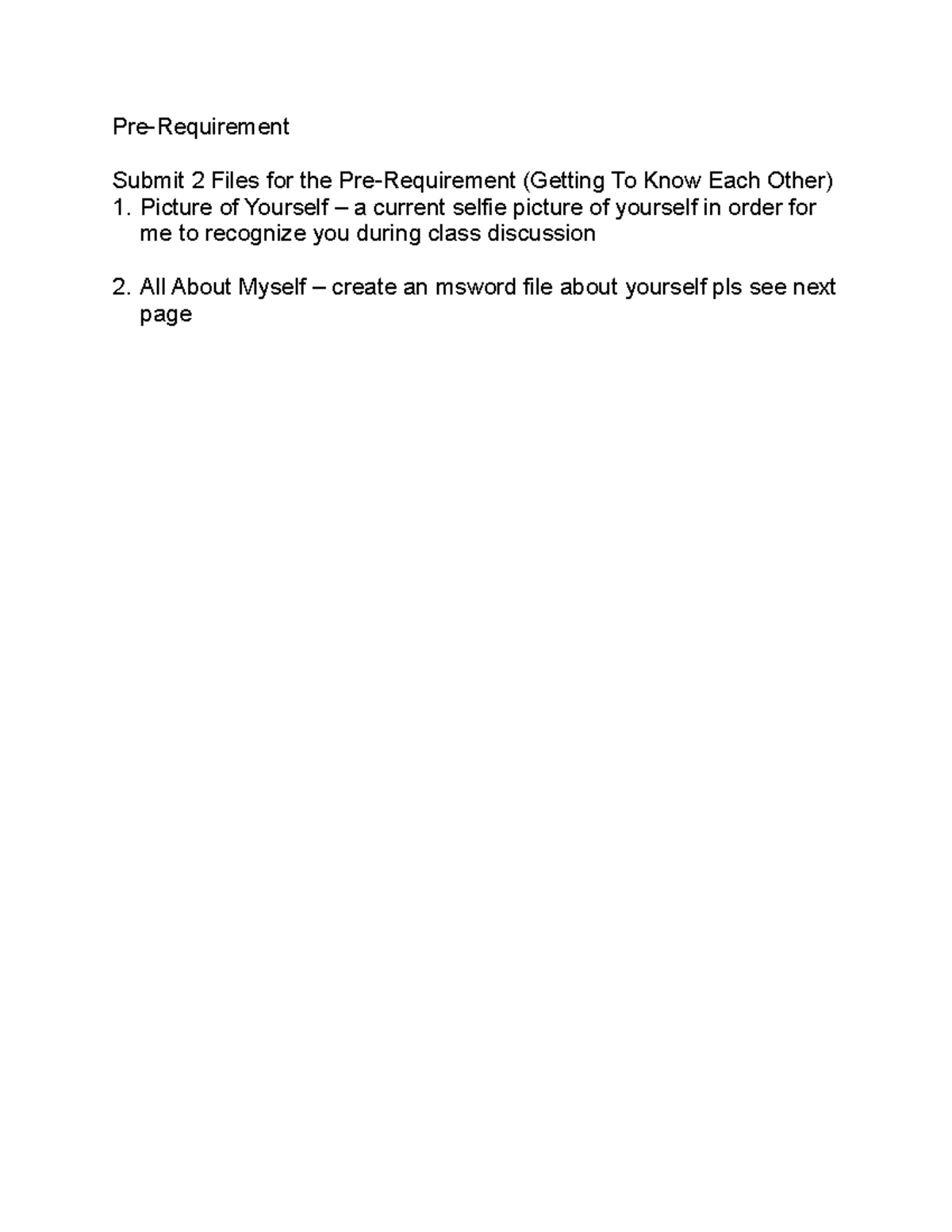 Pre-Requirement-instructions for the past long - Pre-Requirement Submit ...