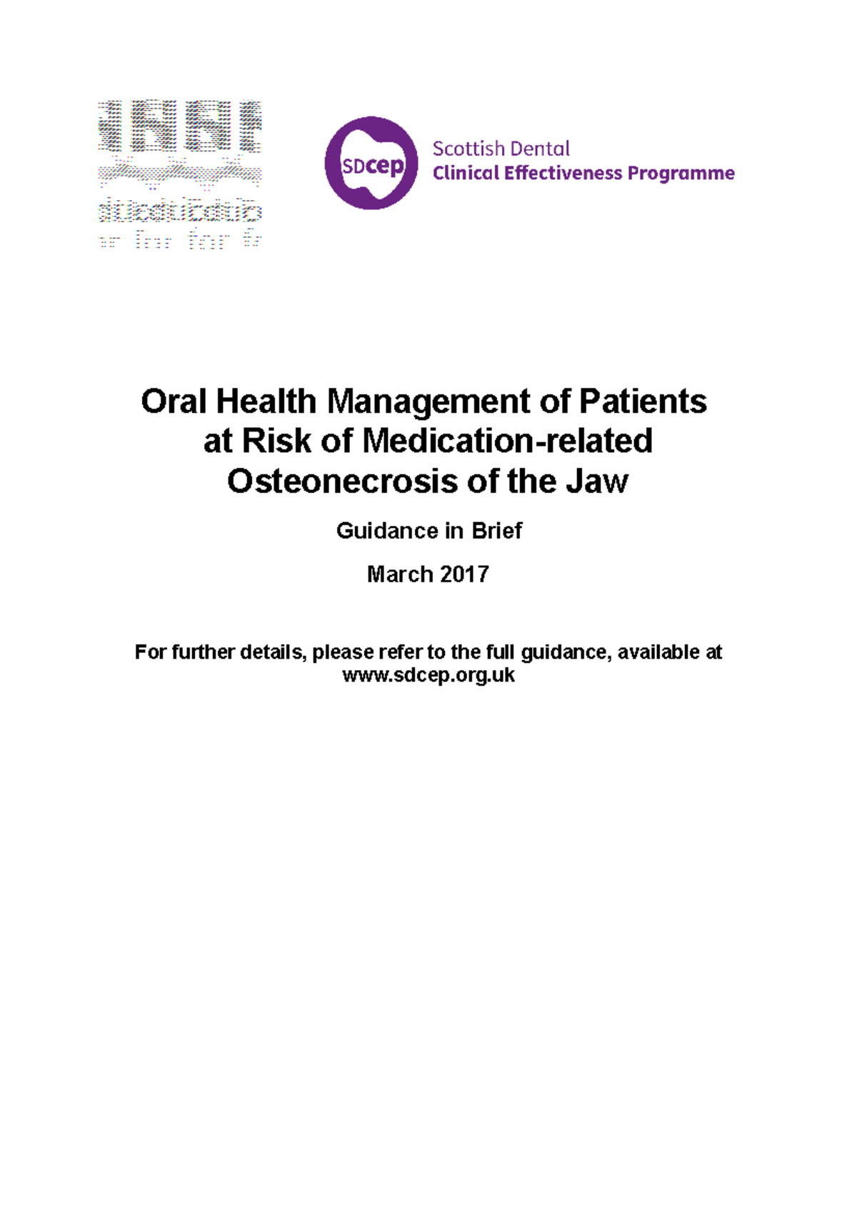 Sdcep oral health management of patients at risk of mronj guidance in ...
