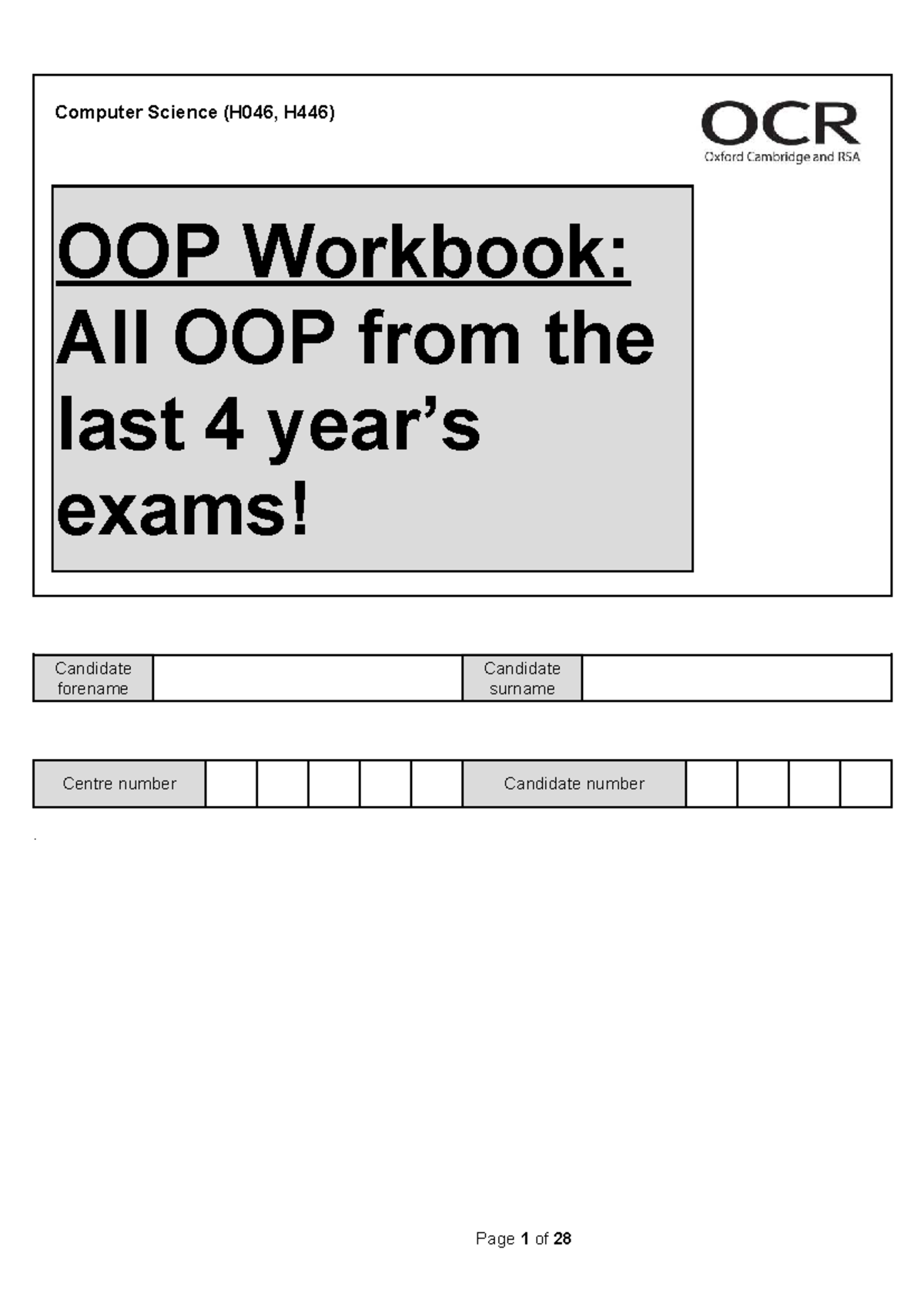 Computer Science (H046, H446) OOP Workbook: Key Concepts & Exam Review ...