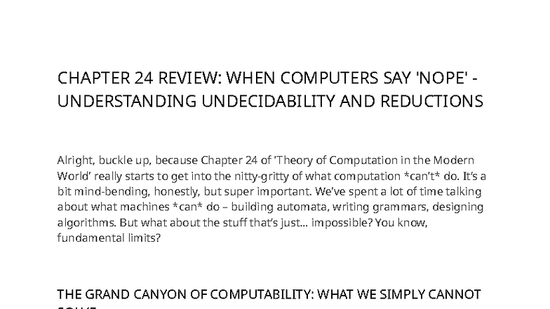 Theory of Computation: Chapter 24 Review on Undecidability and ...