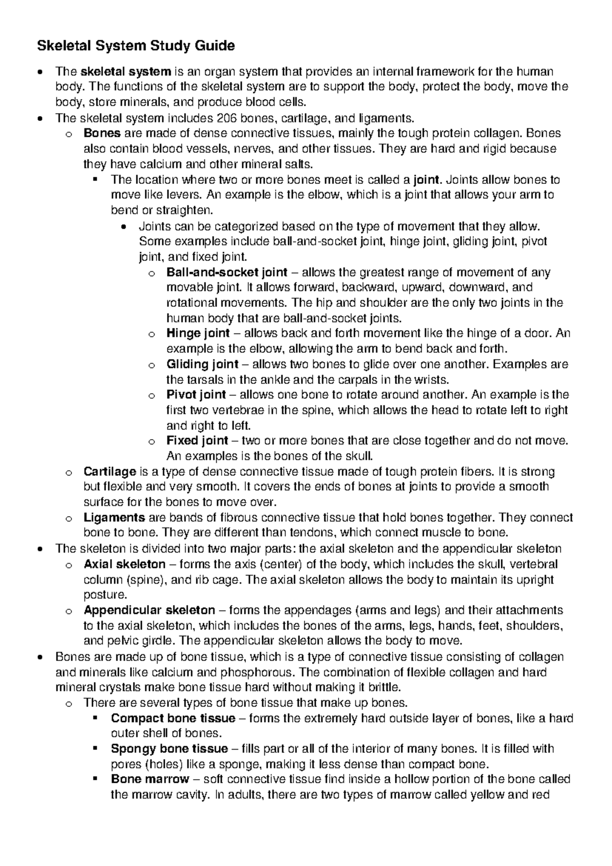 Unit 04 Skeletal System Study Guide: Functions & Structure - Studocu