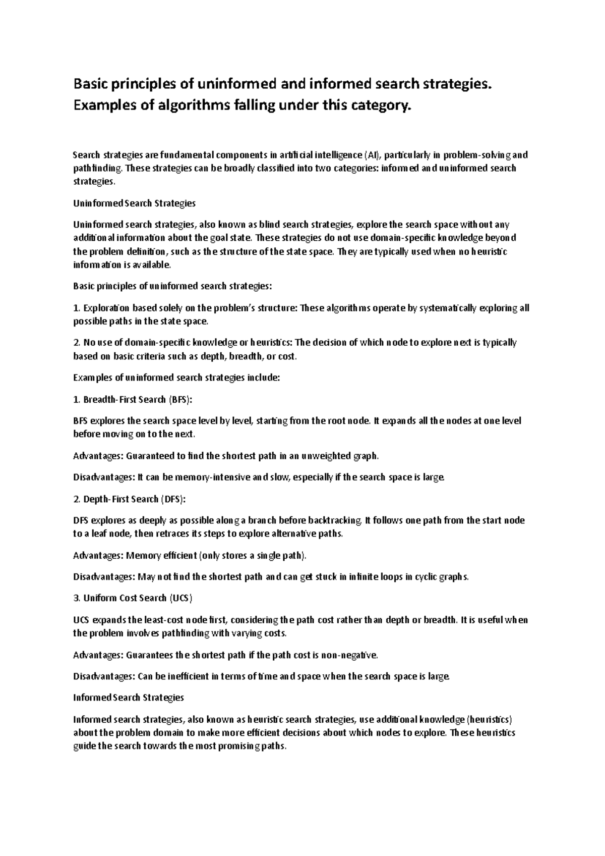 AI Search Strategies and Applications in AI: Uninformed vs Informed ...