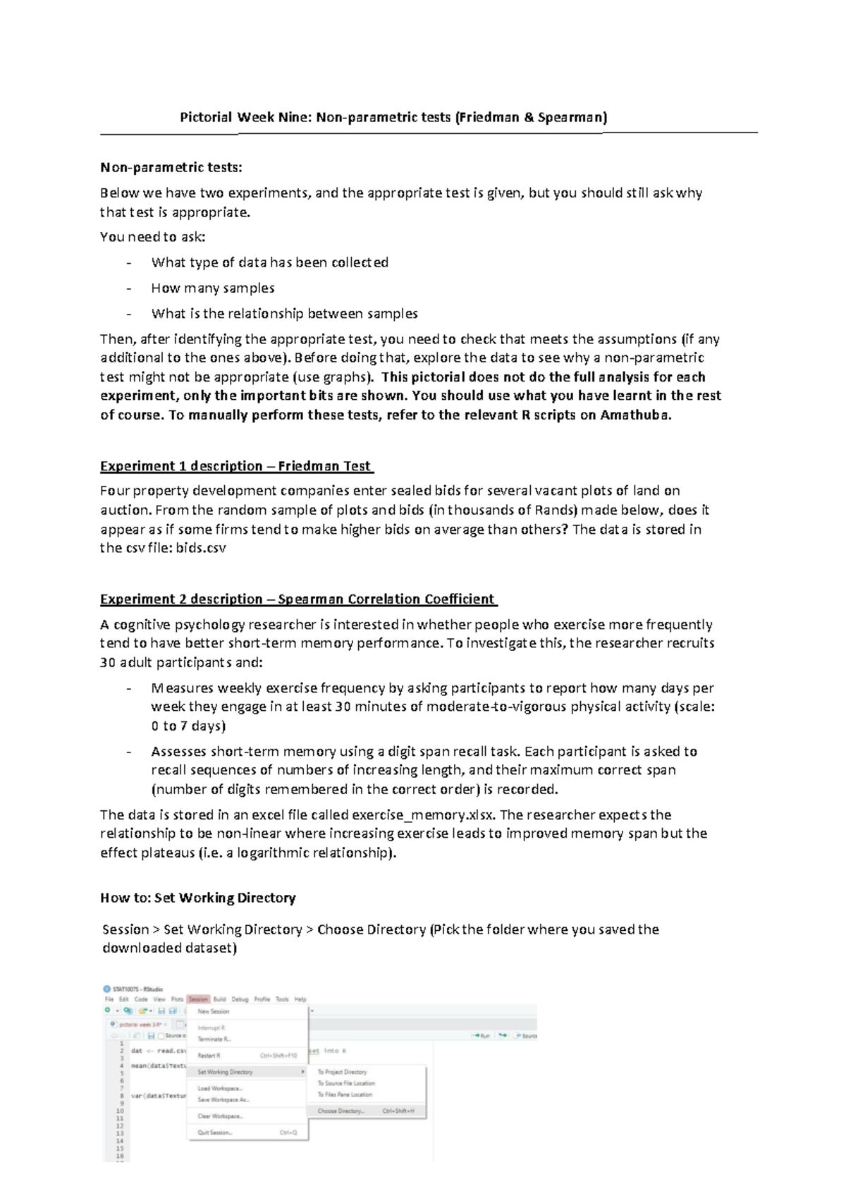 Pictorial Week 9: Friedman & Spearman Tests Analysis (R Studio) - Studocu