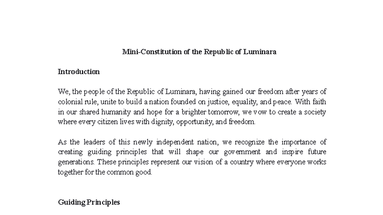Mini-Constitution of the Republic of Luminara: Guiding Principles - Studocu