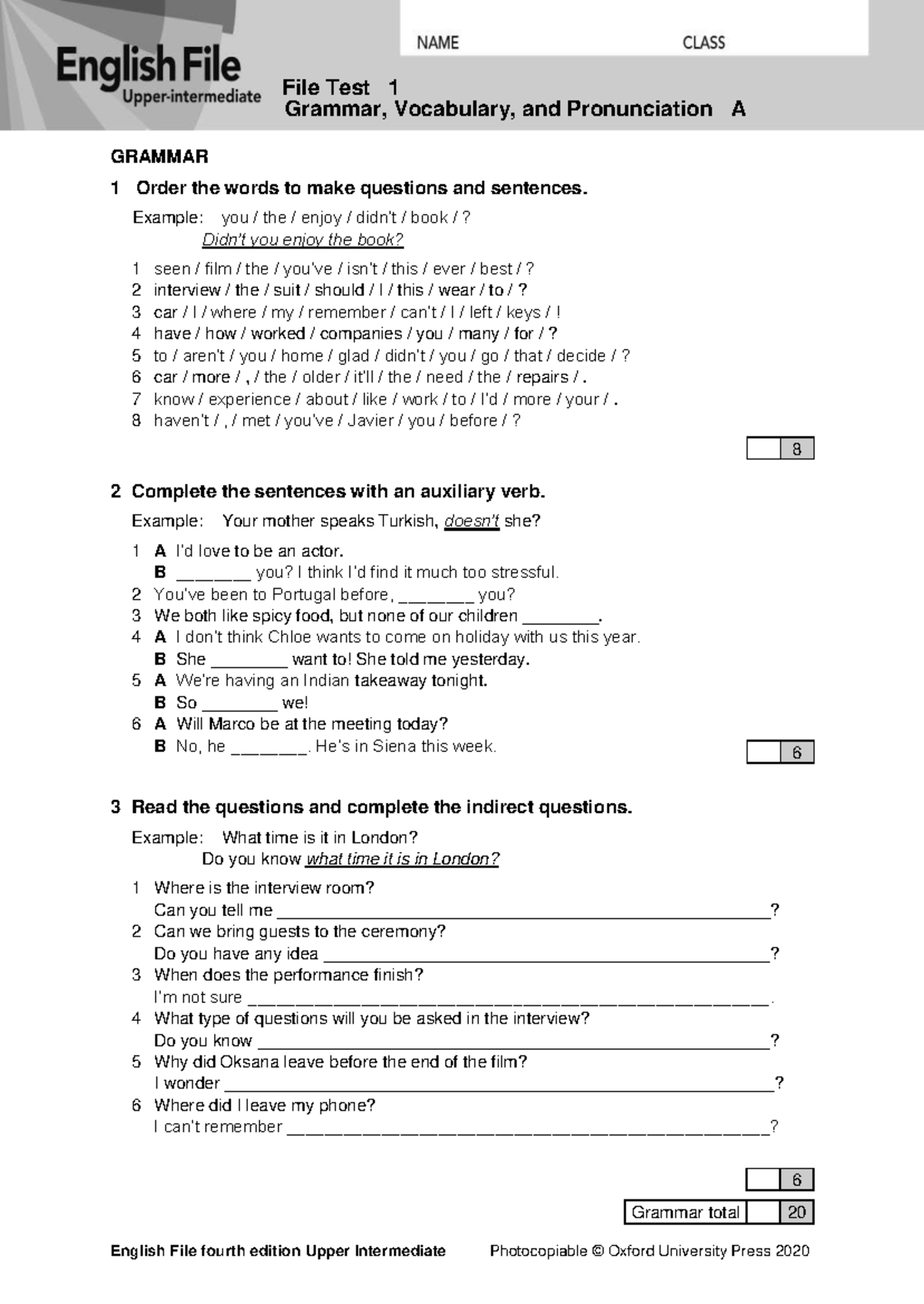 Unit 1 Upper-Intermediate Test: Grammar, Vocabulary, and Reading - Studocu
