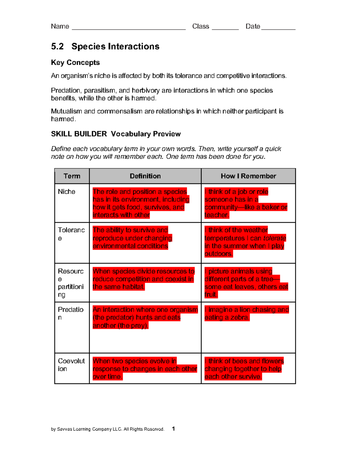 5.2 Species Interactions: Key Concepts & Vocabulary Review - Studocu