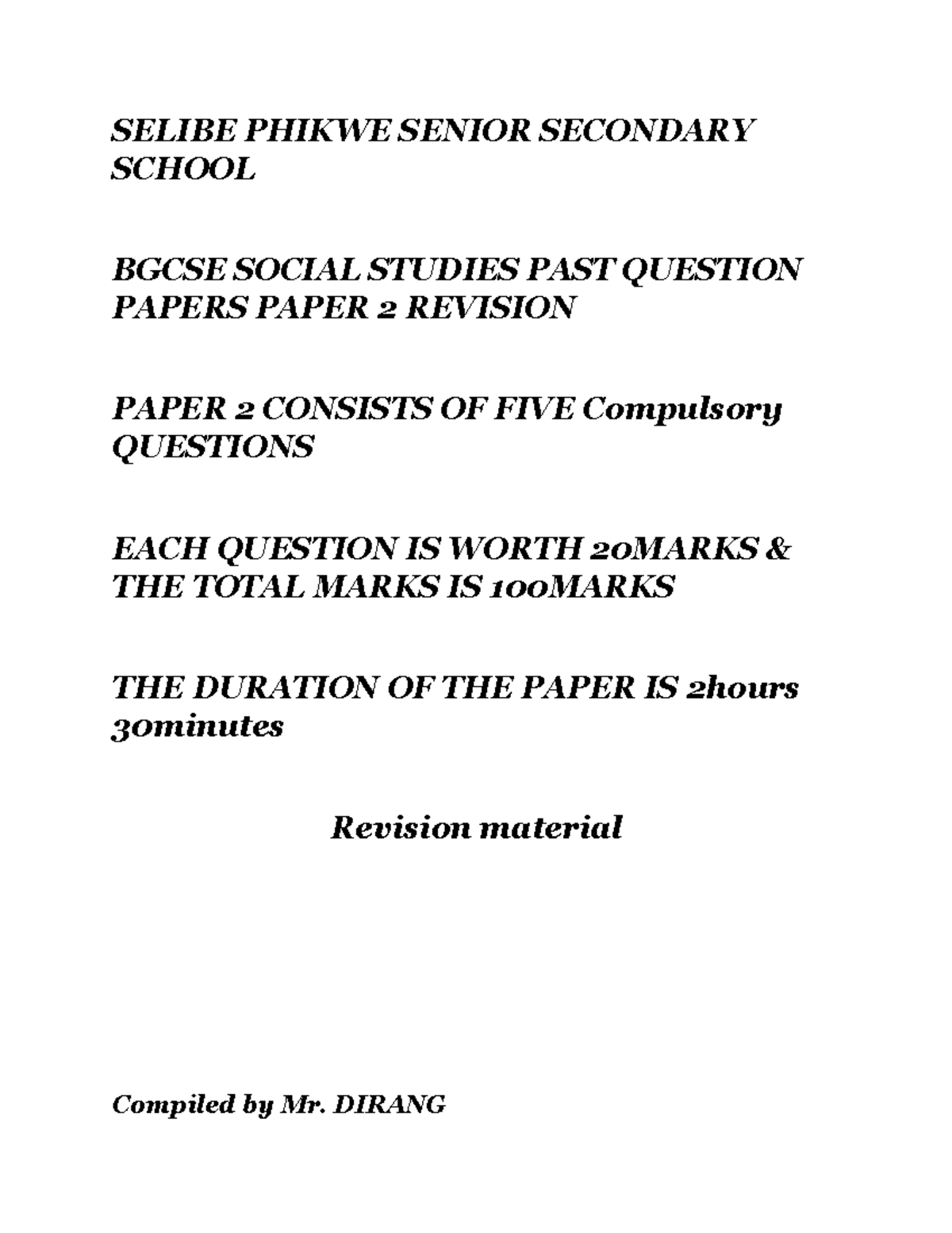 BGCSE Social Studies Past Question Papers (2007-2022) Revision Guide ...