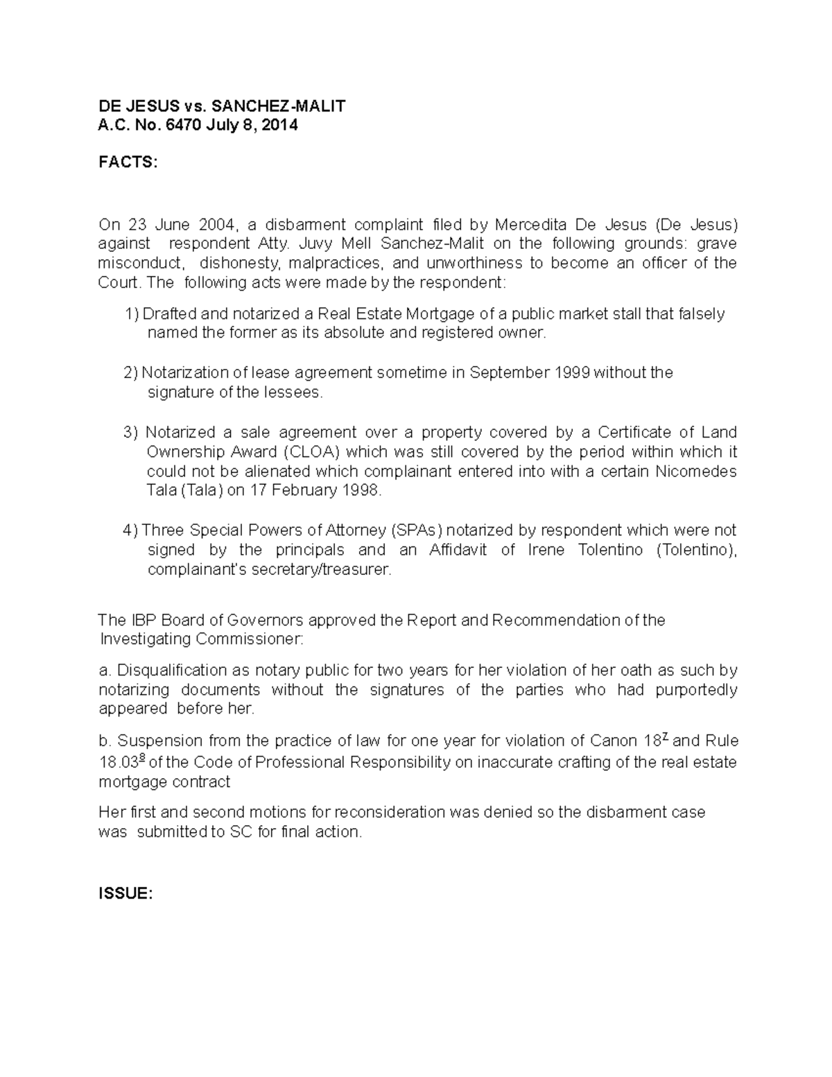 DE Jesus VS. Sanchez- Malit A.C. NO. 6470 - DE JESUS vs. SANCHEZ-MALIT ...