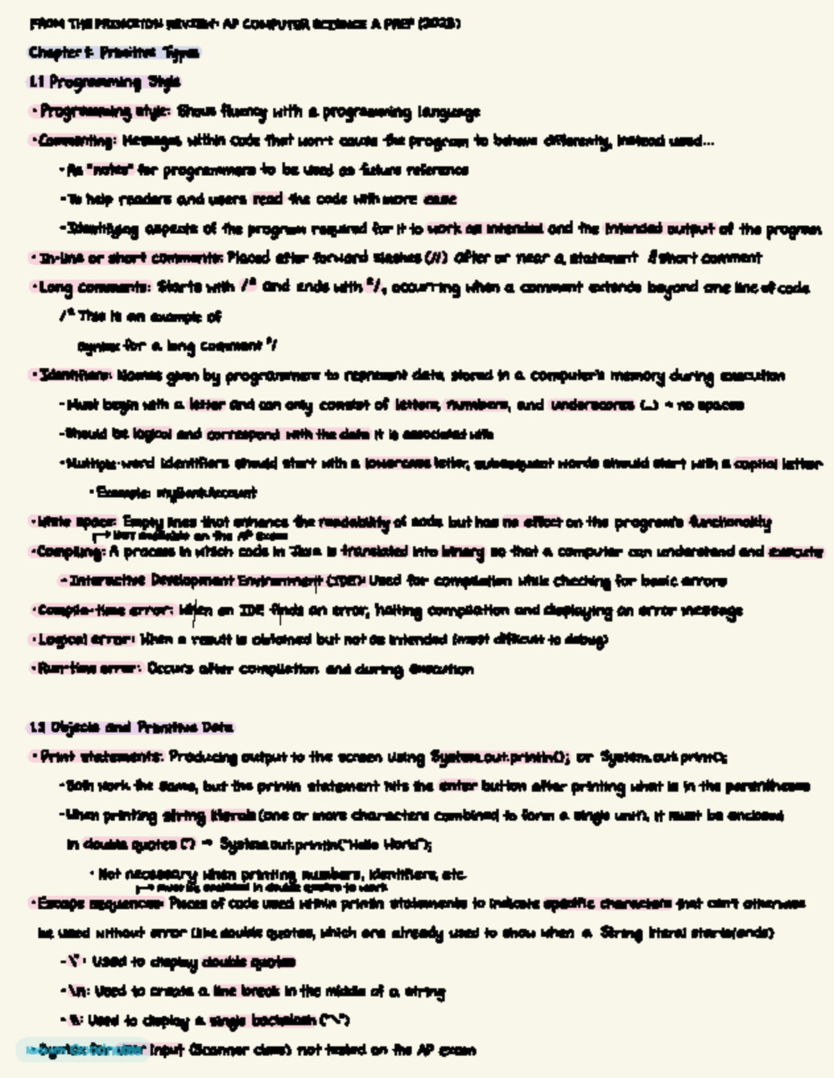 AP CSA Exam Prep: Chapter 1 - Primitive Types and Programming Style ...