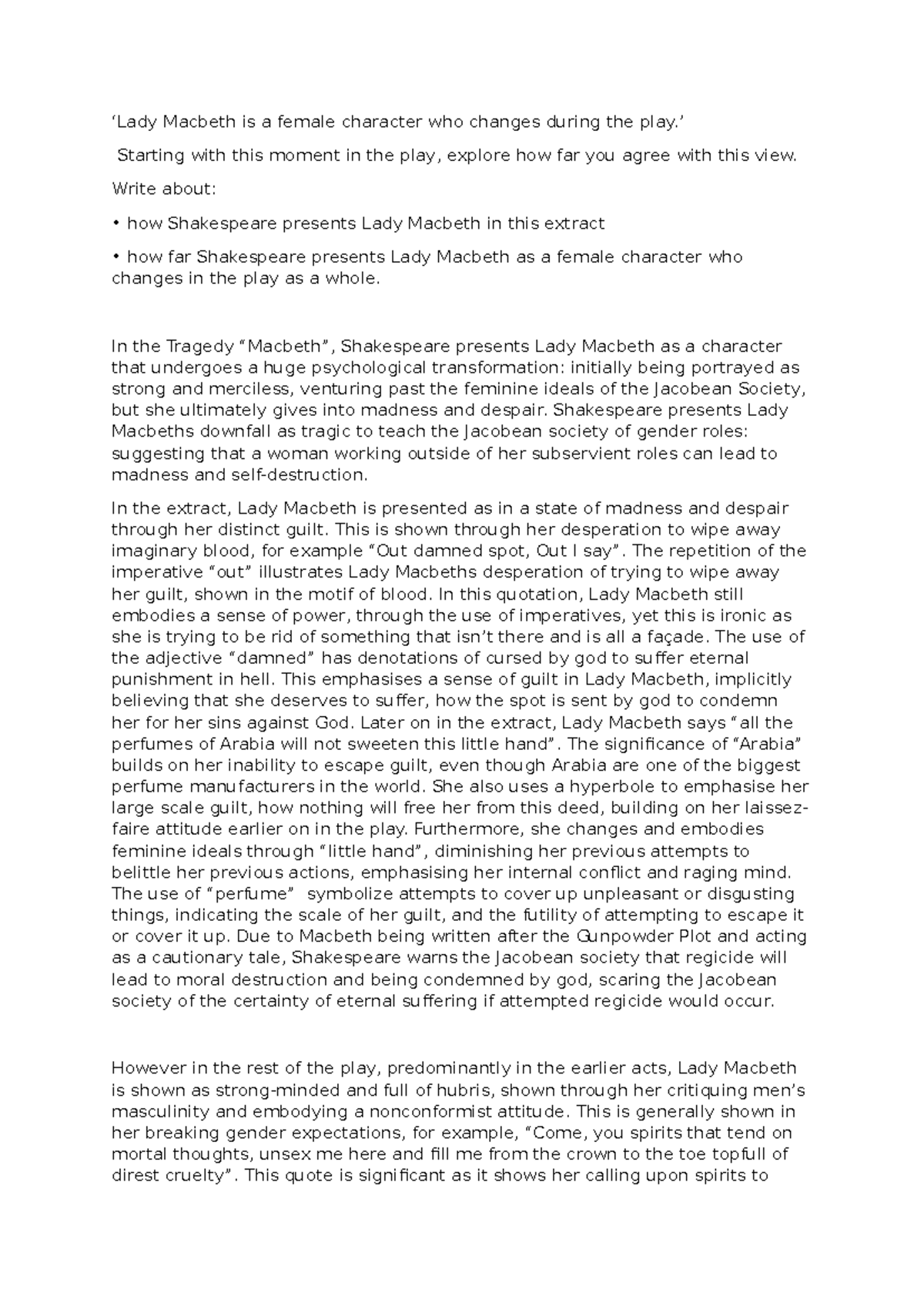 Macbeth (ENG 101): Lady Macbeth's Transformation and Guilt Analysis ...