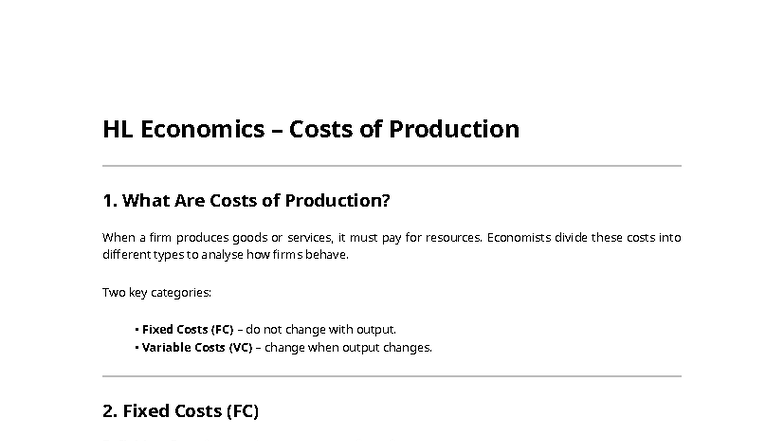 HL Economics Costs of Production: Fixed & Variable Costs Explained ...