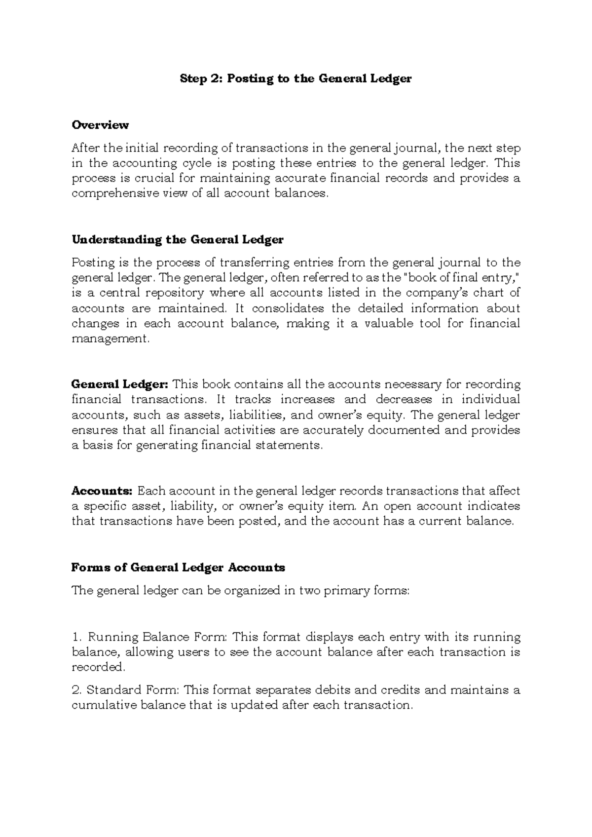 Accounting Cycle: Step 2 - Posting to the General Ledger - Studocu