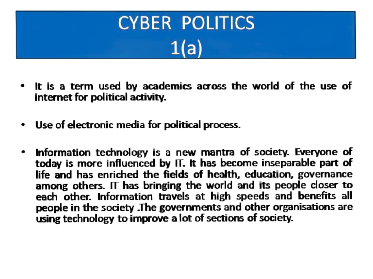 Cyber Politics - Core Course Insights and Impact Analysis - Studocu