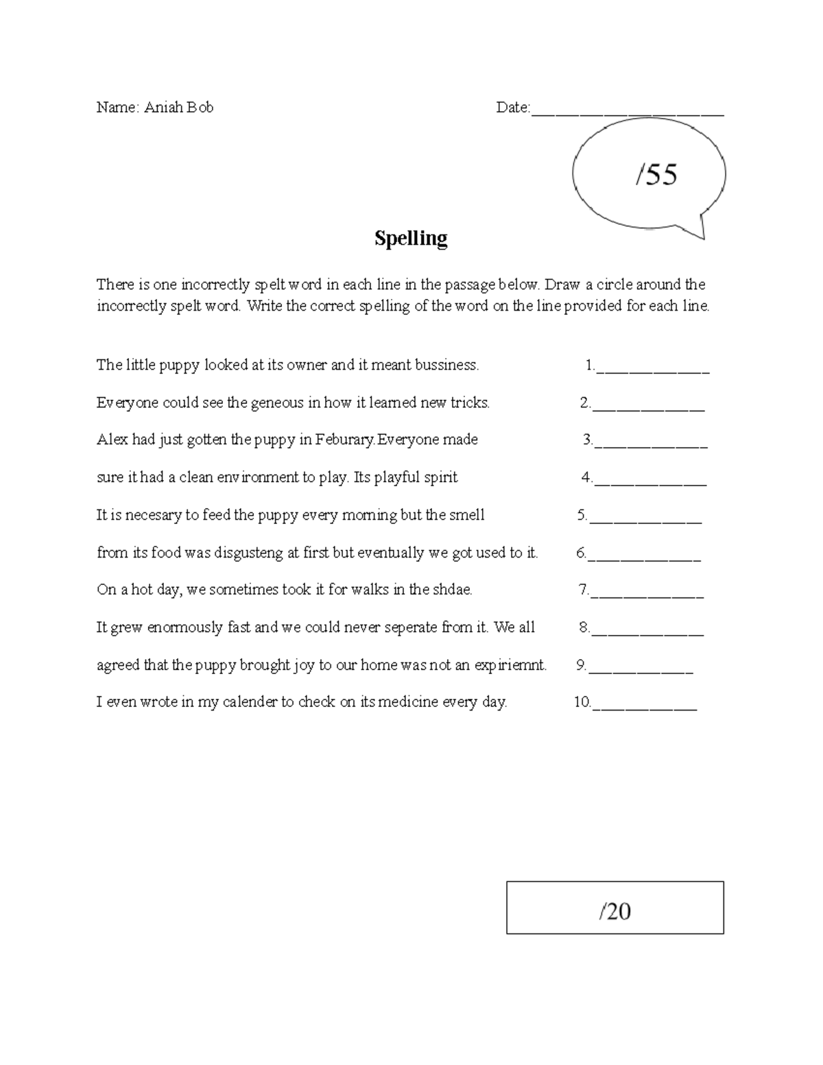 Aniah March Test - Math & English Spelling Practice - Studocu