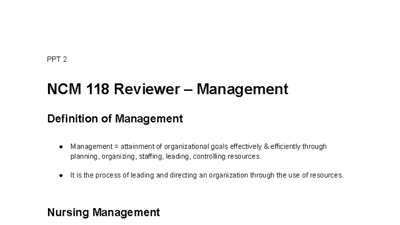 PPT 2 NCM 118 Leadership and Management Overview - Studocu