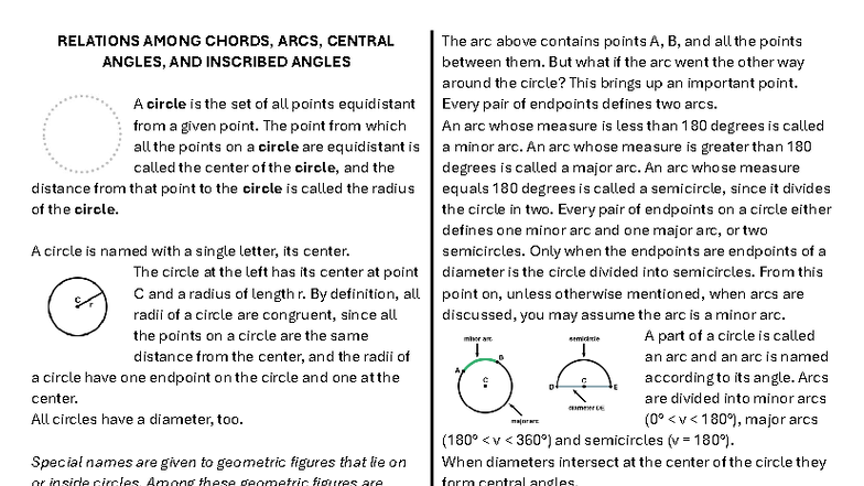 Handout Lesson 3: Relations Among Chords, Arcs, Central & Inscribed ...