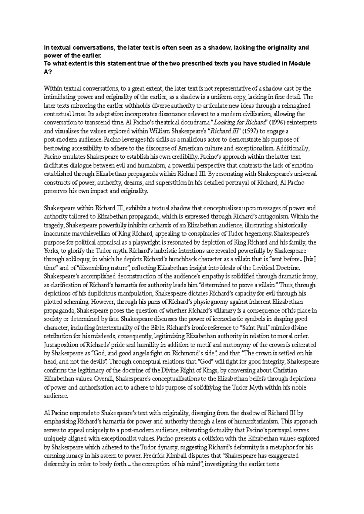 Richards English Advanced Assessment: Multimodal Essay Analysis - Studocu