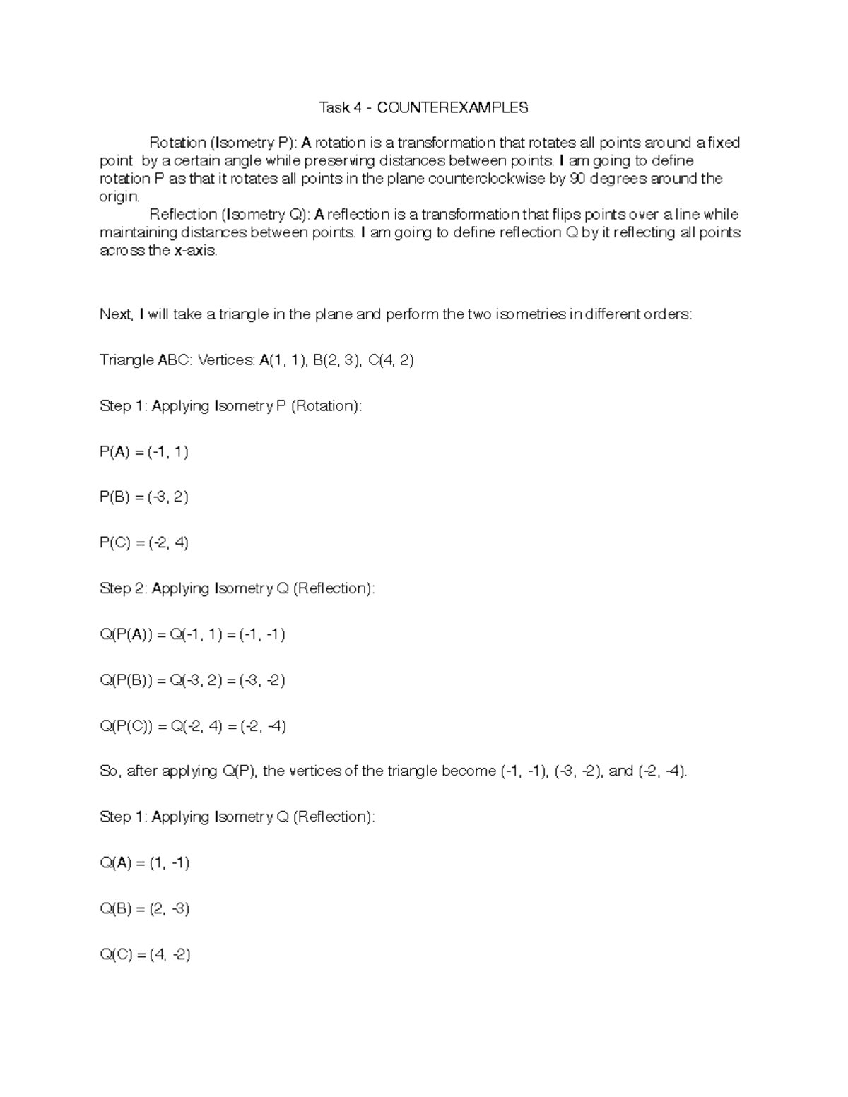Task 4 - Counterexamples: Isometry P and Q Analysis - Studocu