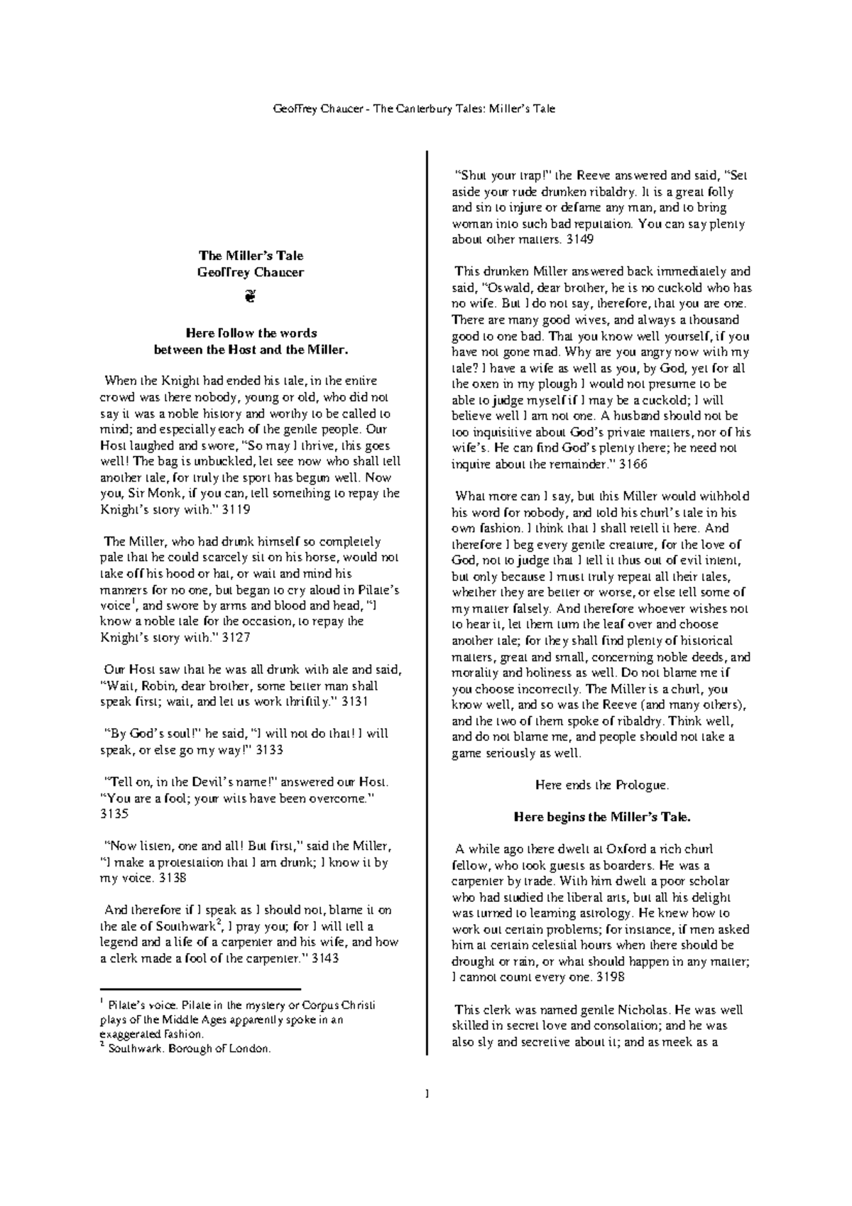Geoffrey Chaucer's The Canterbury Tales: The Miller's Tale Analysis ...