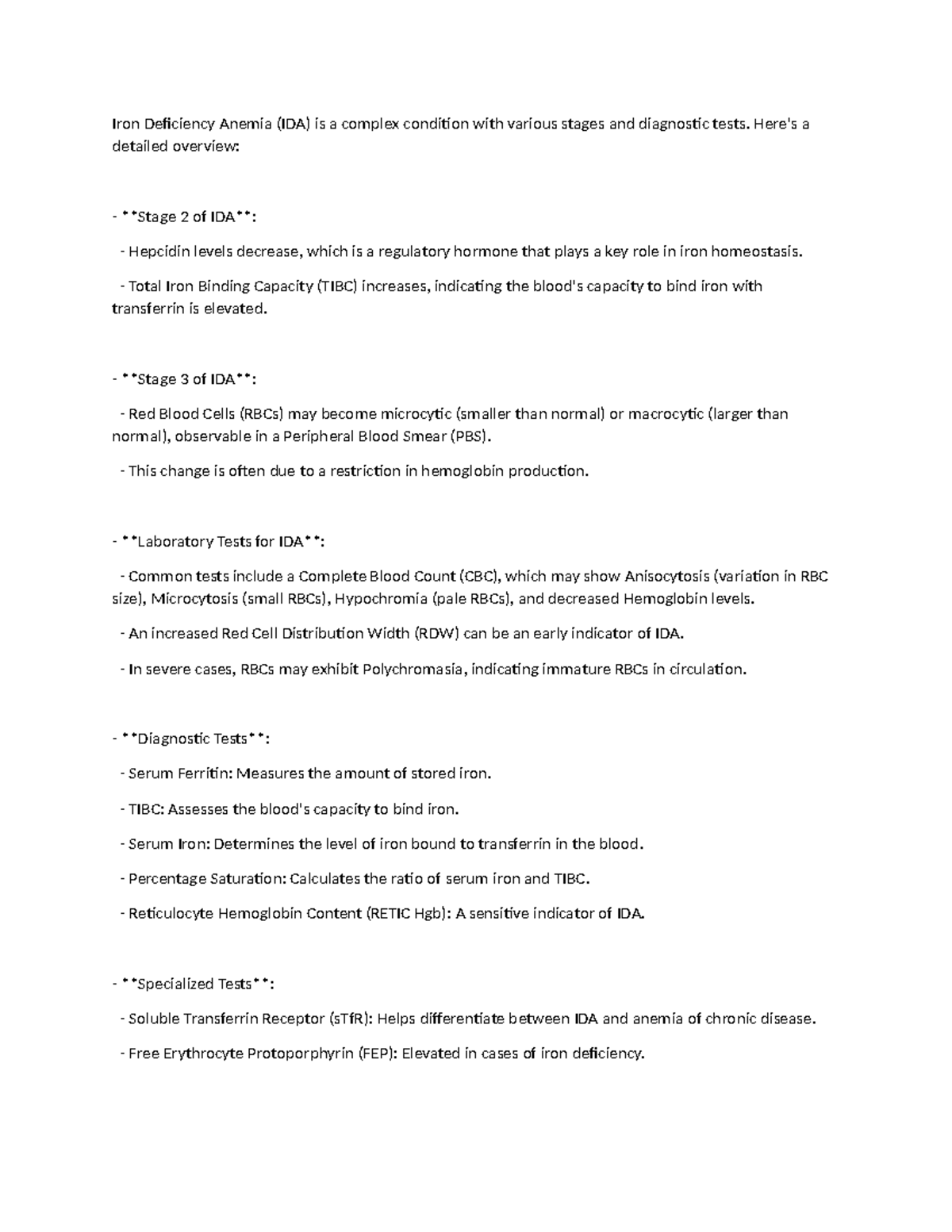 Iron Deficiency Anemia - Here's a detailed overview: Stage 2 of IDA ...