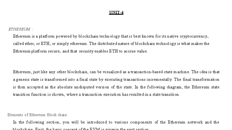 ETHEREUM: Understanding the Blockchain and EVM - UNIT 4 Notes - Studocu