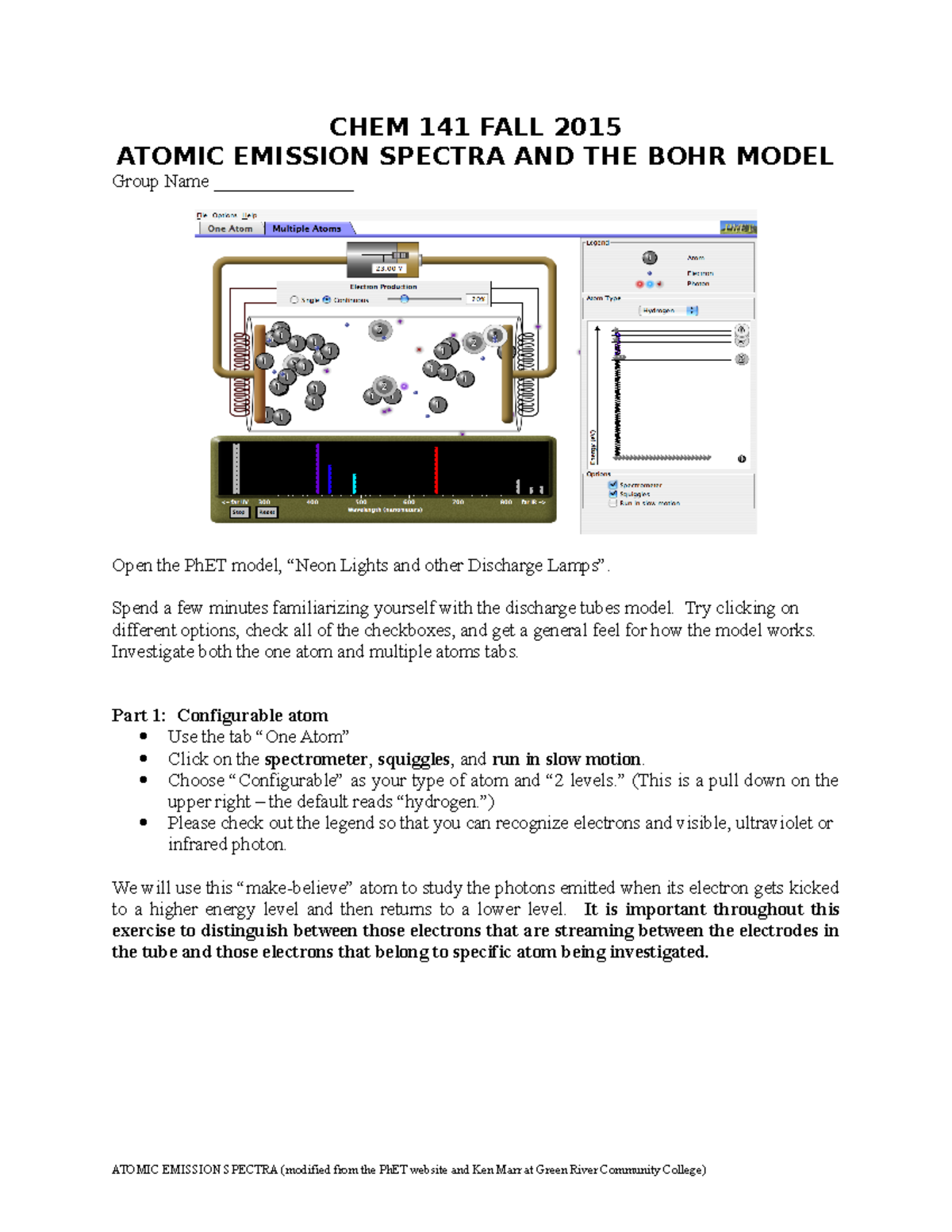 CHEM 141 Final Exam: Atomic Emission Spectra & Bohr Model Analysis ...