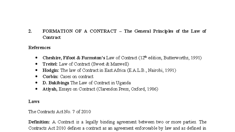 2. Formation of a Contract: Key Principles and Case Studies - Studocu