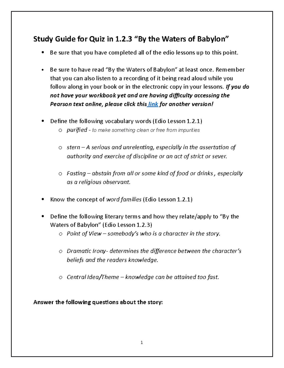 Quiz 1 Study Guide By the Waters of Babylon - Study Guide for Quiz in 1 ...