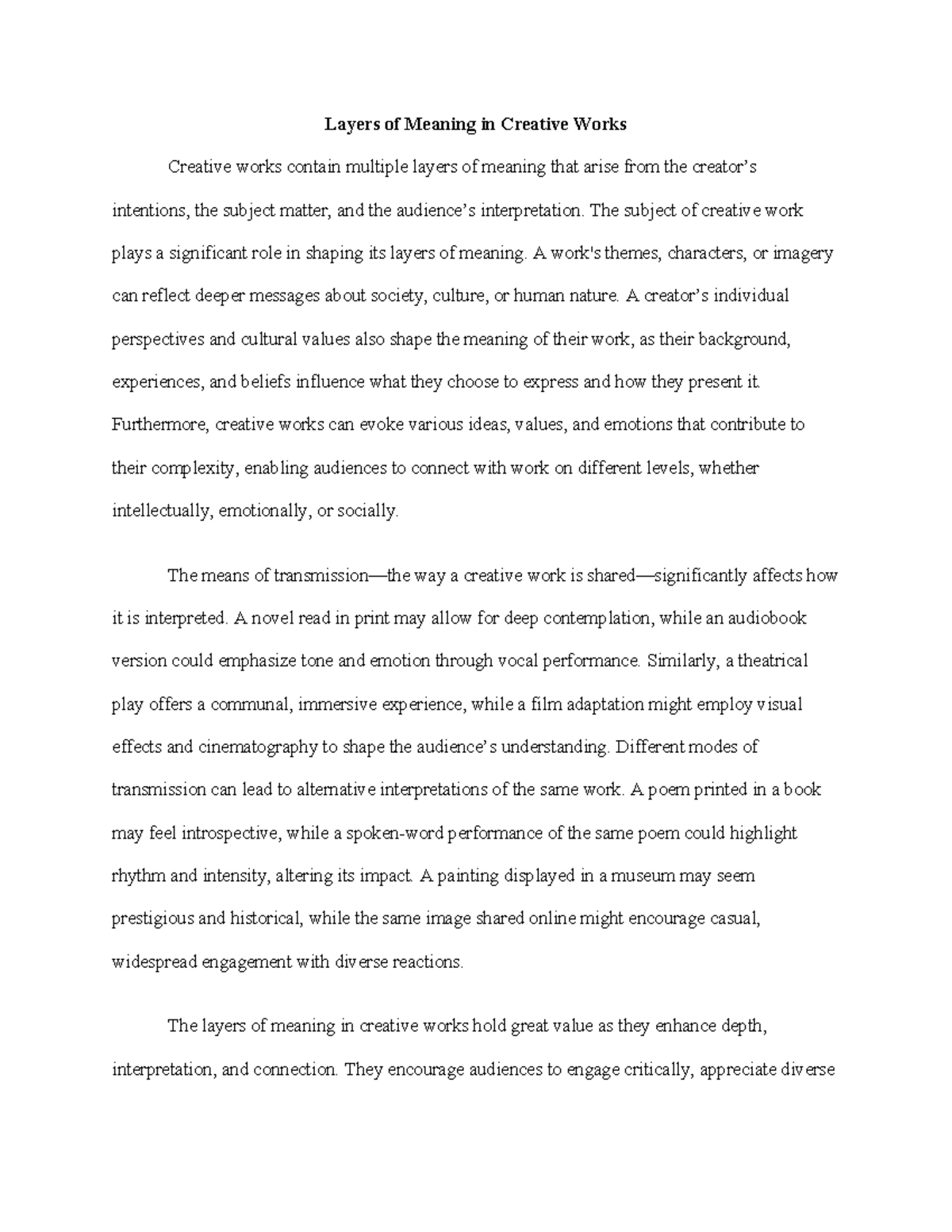 Layers of Meaning in Creative Works - Layers of Meaning in Creative ...