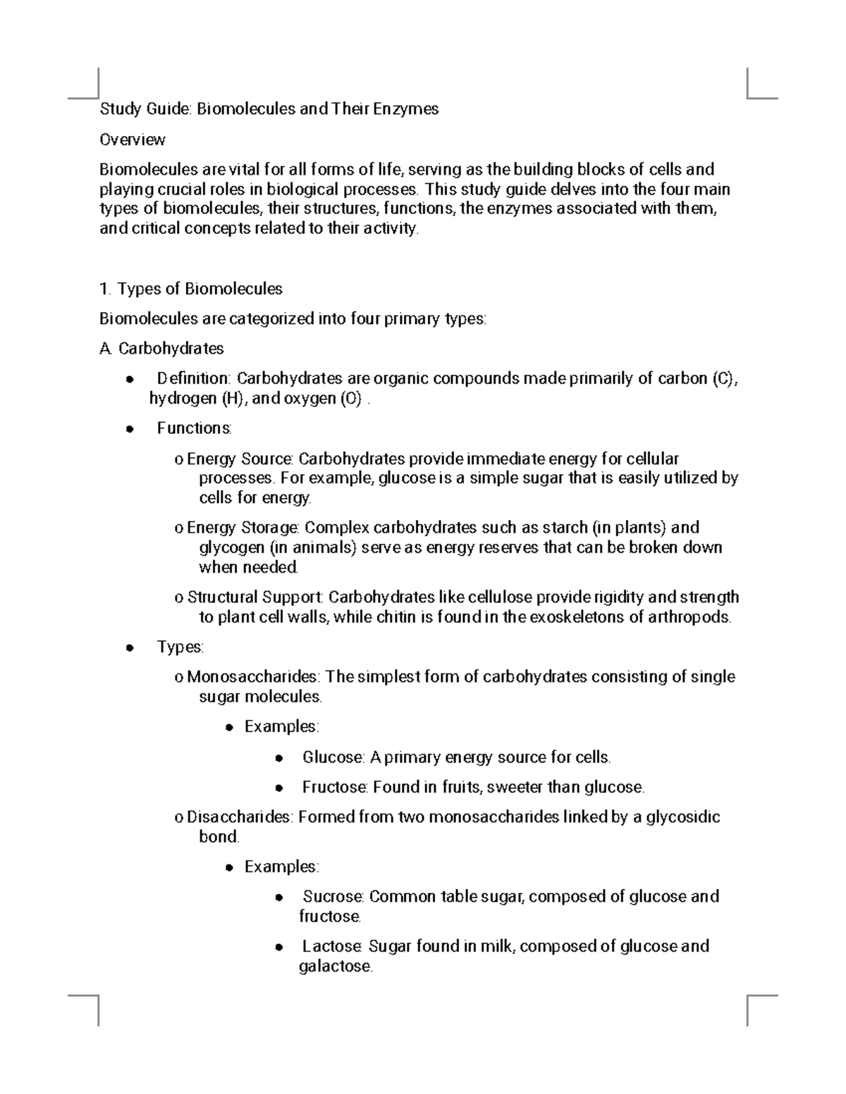 Study Guide: Biomolecules & Enzymes for Life - Overview & Concepts ...