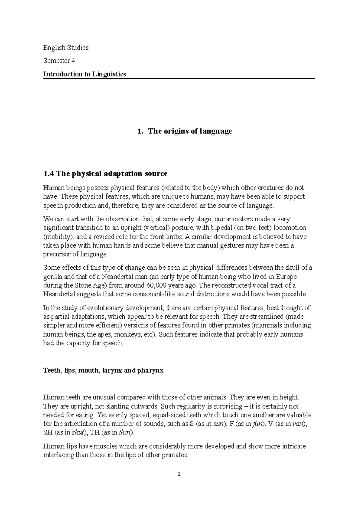 Introduction to Linguistics - Physical Adaptations & Language Origins ...