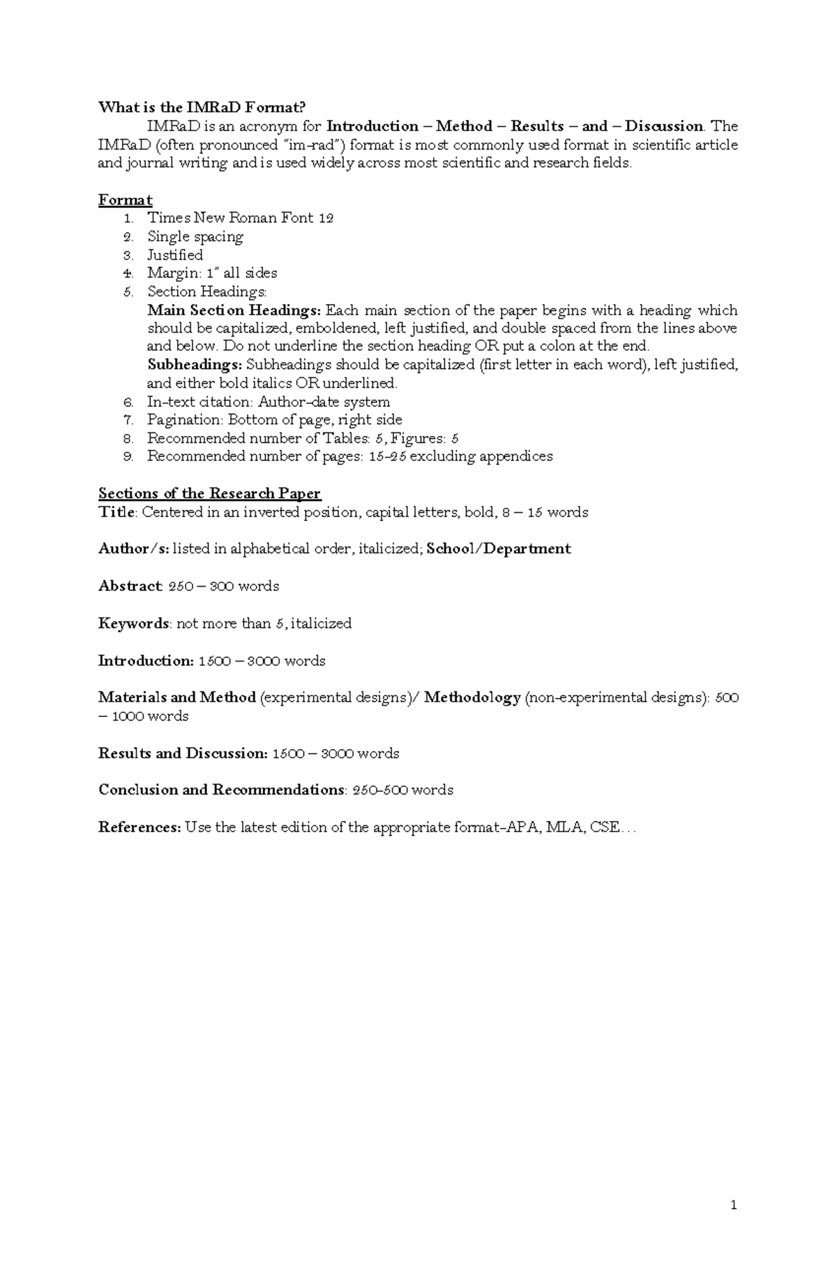 IMRaD Format Research Guide for Scientific Writing - Studocu