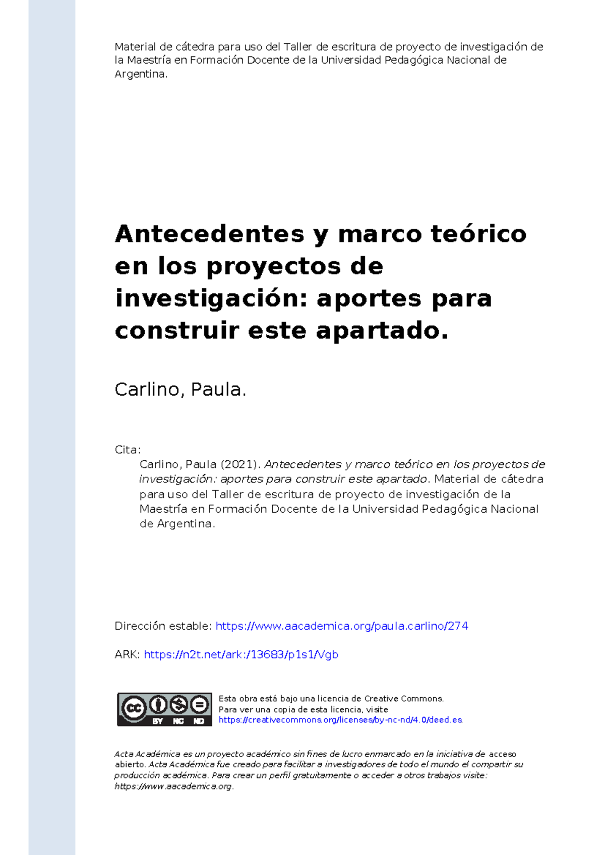 Material de cátedra: Antecedentes y marco teórico en proyectos de ...