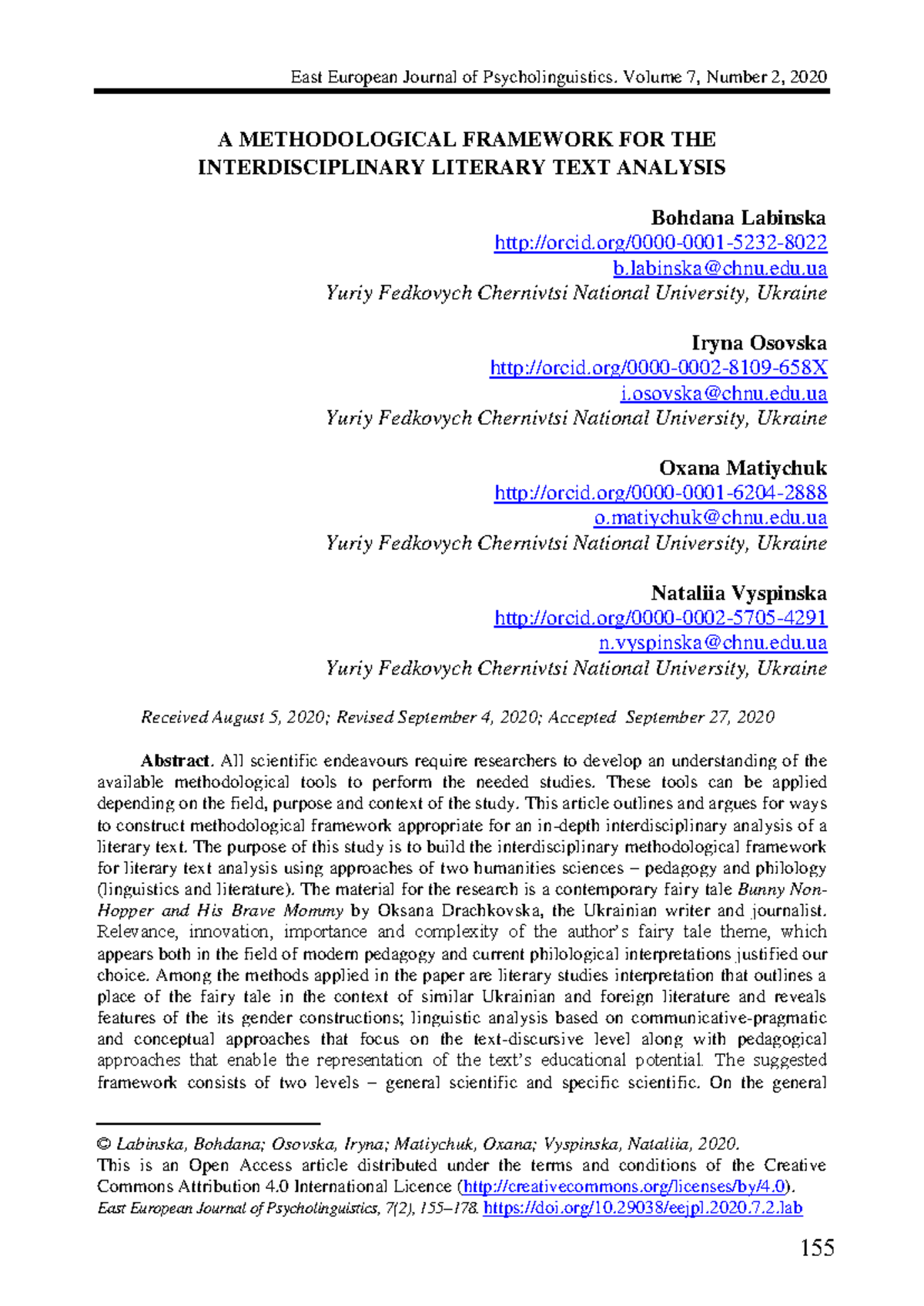 Methodological Framework for Interdisciplinary Literary Analysis (EEJOP ...