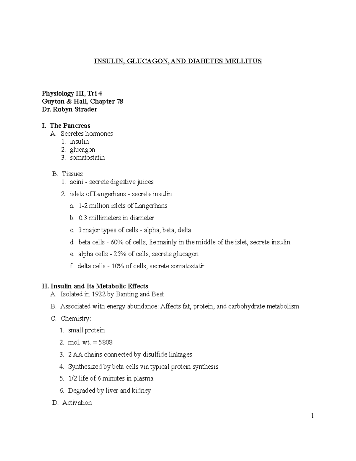 Chap 78 - Insulin, Glucagon & Diabetes Mellitus Overview and Effects ...