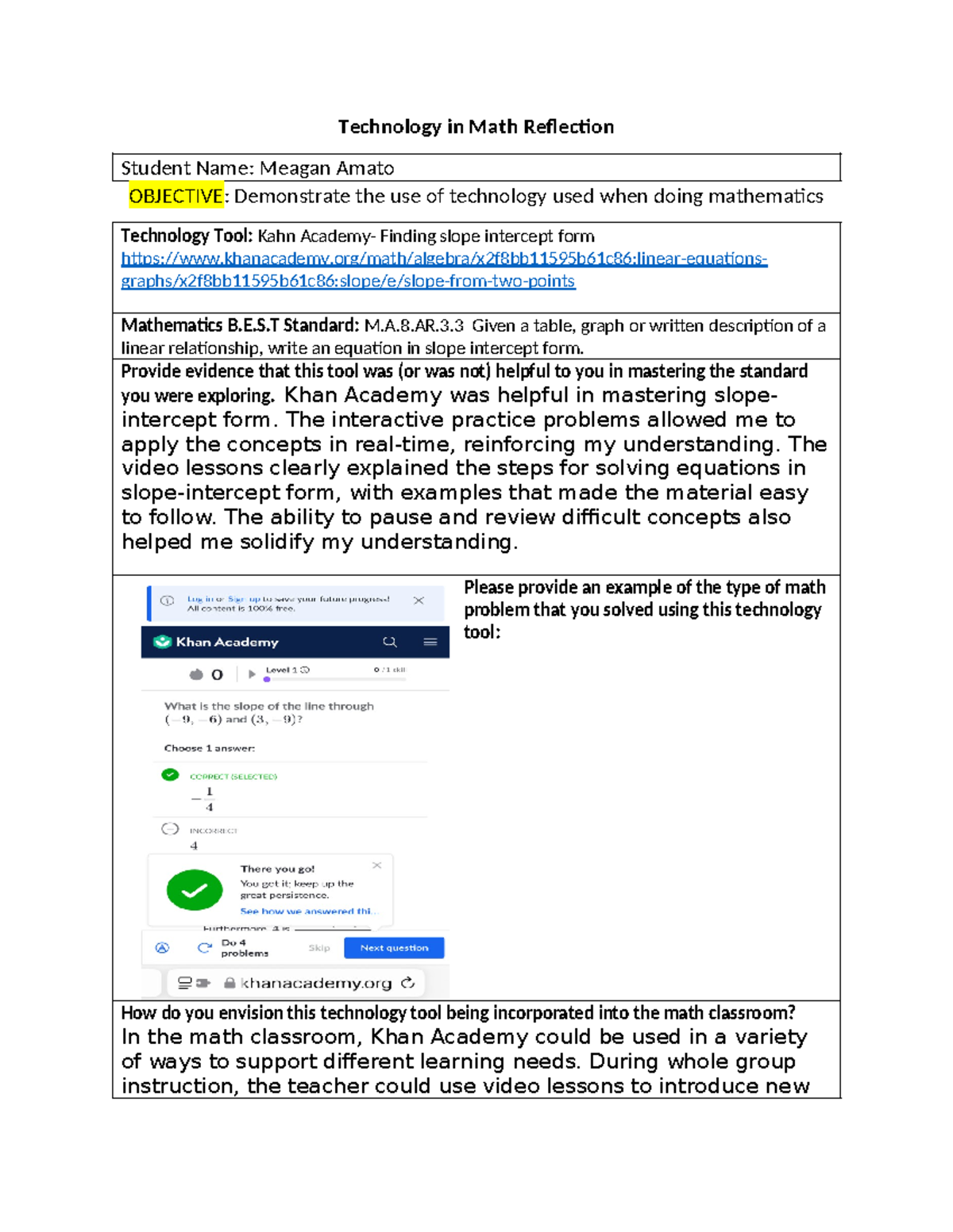 Reflection on Technology in Math: Using Khan Academy for M.A.8.AR.3.3 ...