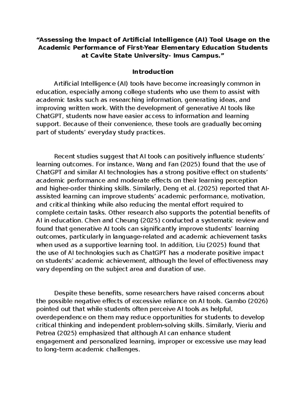 Assessing the Impact of AI Tool Usage on BEED Students' Performance ...