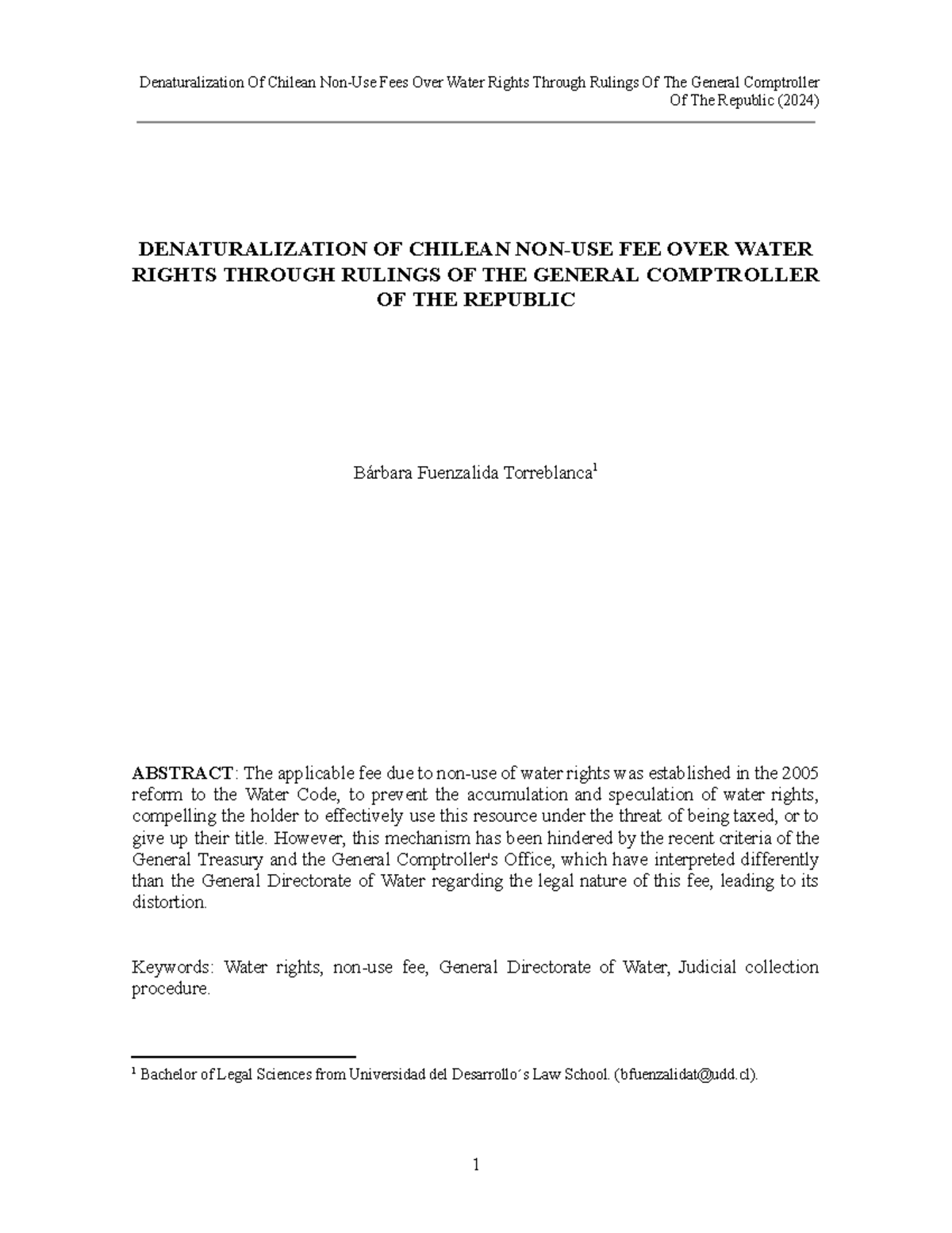 Denaturalization of Chilean Non-Use Fee on Water Rights: Comptroller ...
