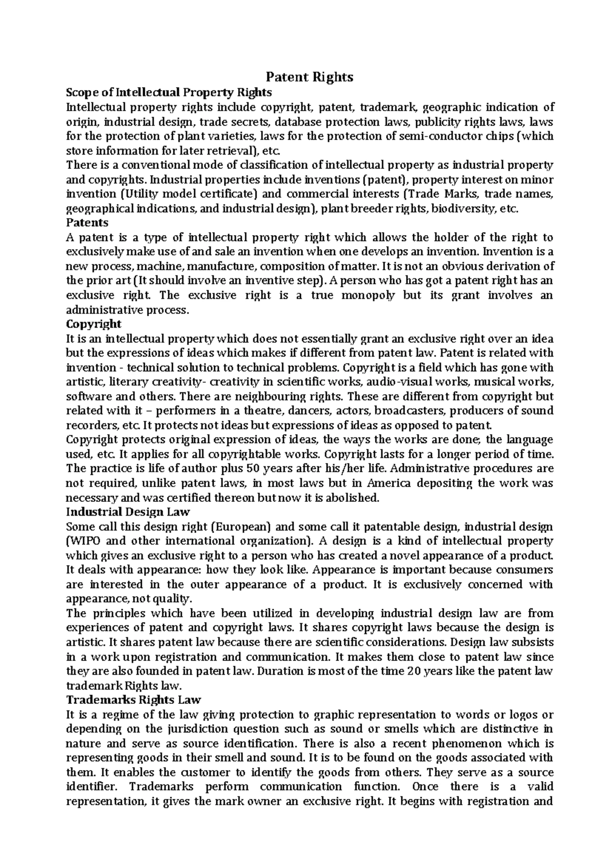 Rmipr Notes unit 5a - Patent Rights: Scope of Patent Rights. Licensing ...