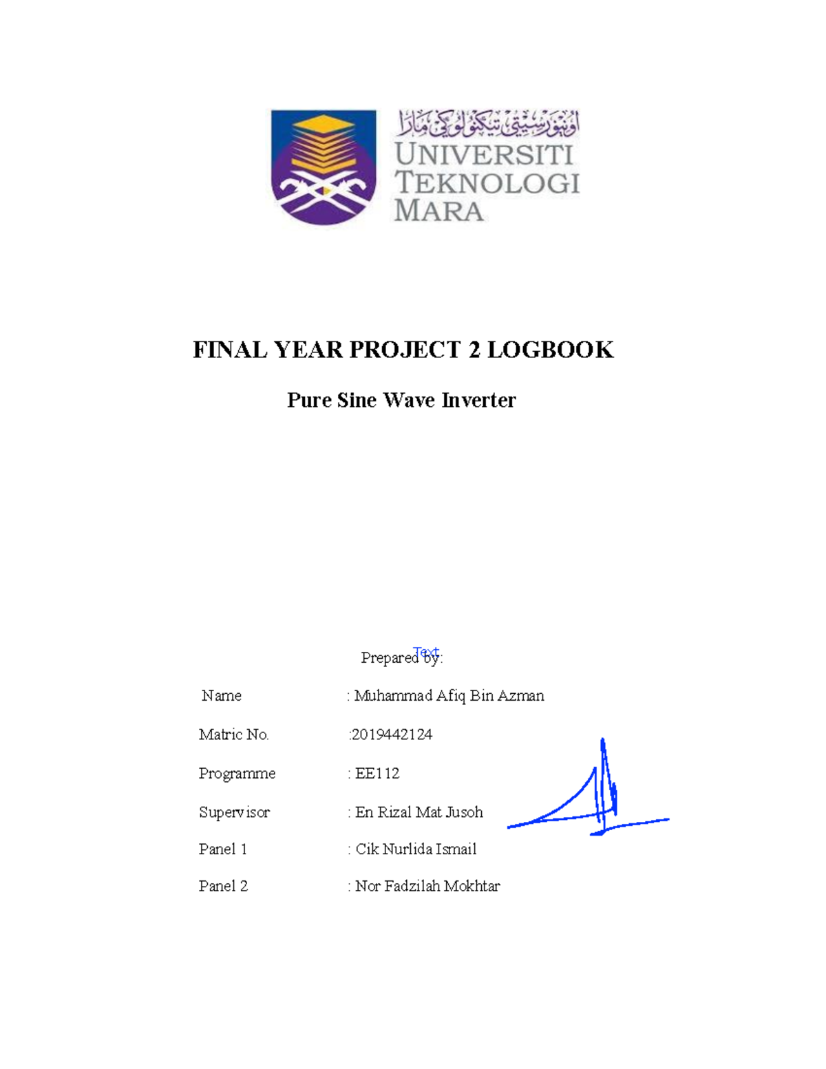G19 Muhammad AFIQ BIN Azman Logbook-converted - FINAL YEAR PROJECT 2 LOGBOOK Pure Sine Wave ...