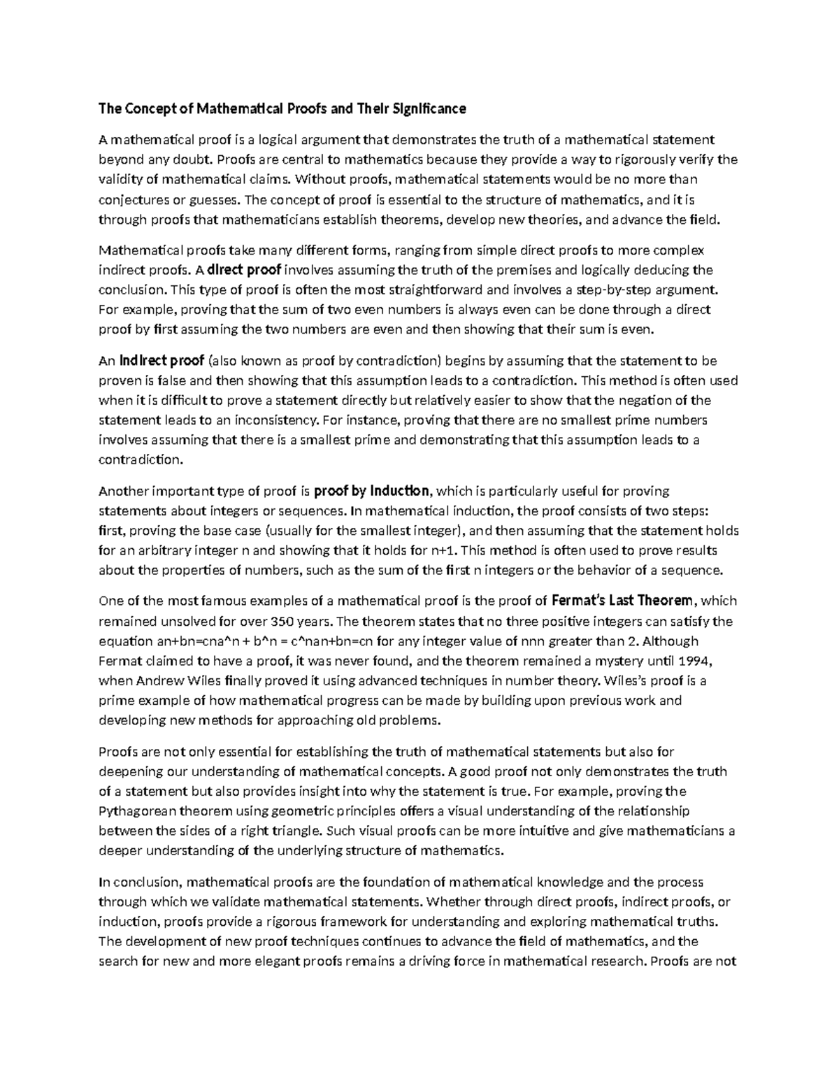 The Concept of Mathematical Proofs and Their Significance - Proofs are ...