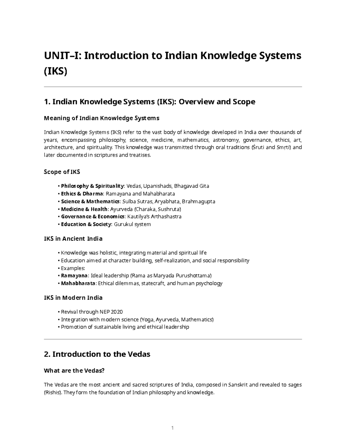 Unit I – Introduction to Indian Knowledge Systems (IKS) – Exam Notes ...