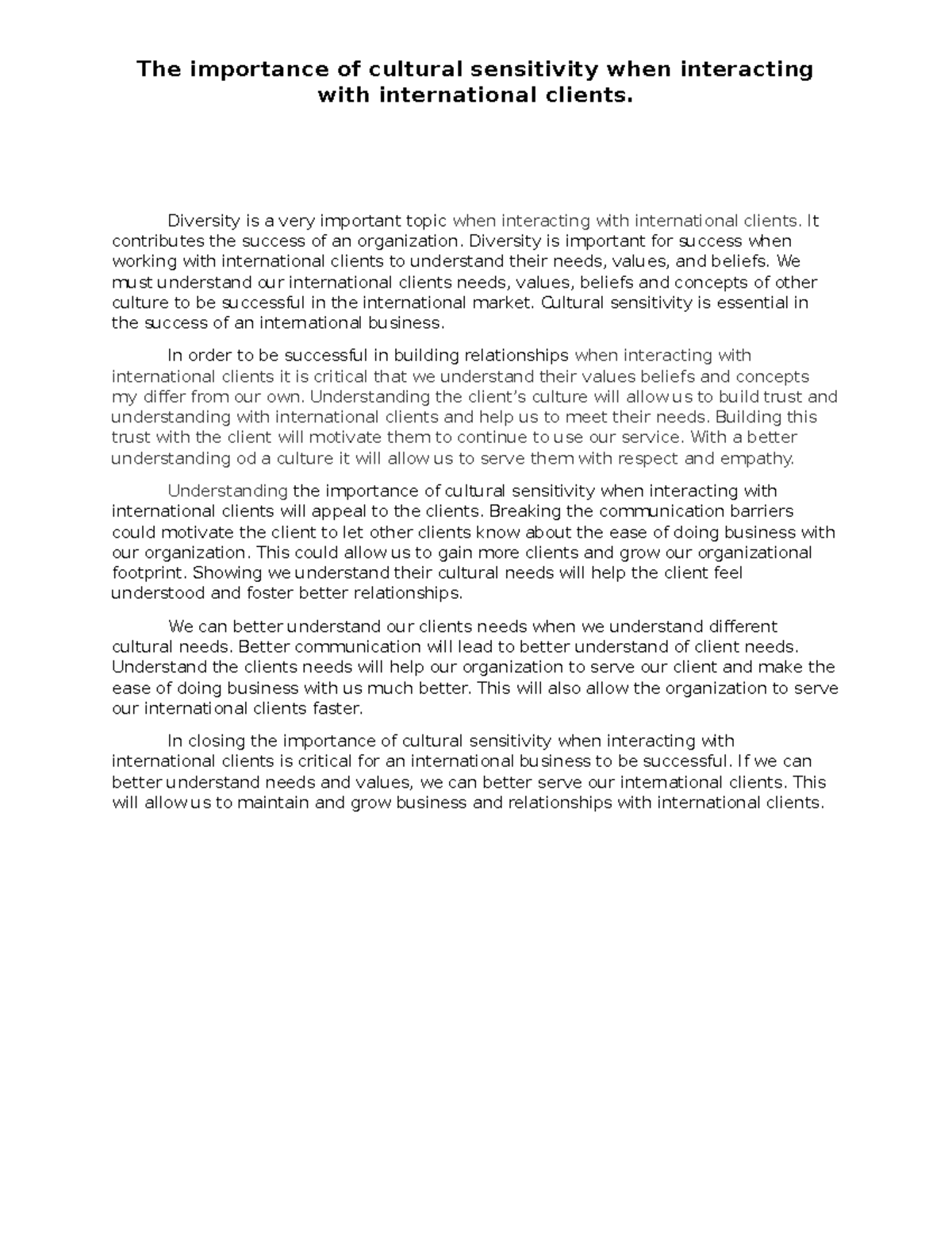 Cultural Sensitivity in International Business: Essay Notes - Studocu