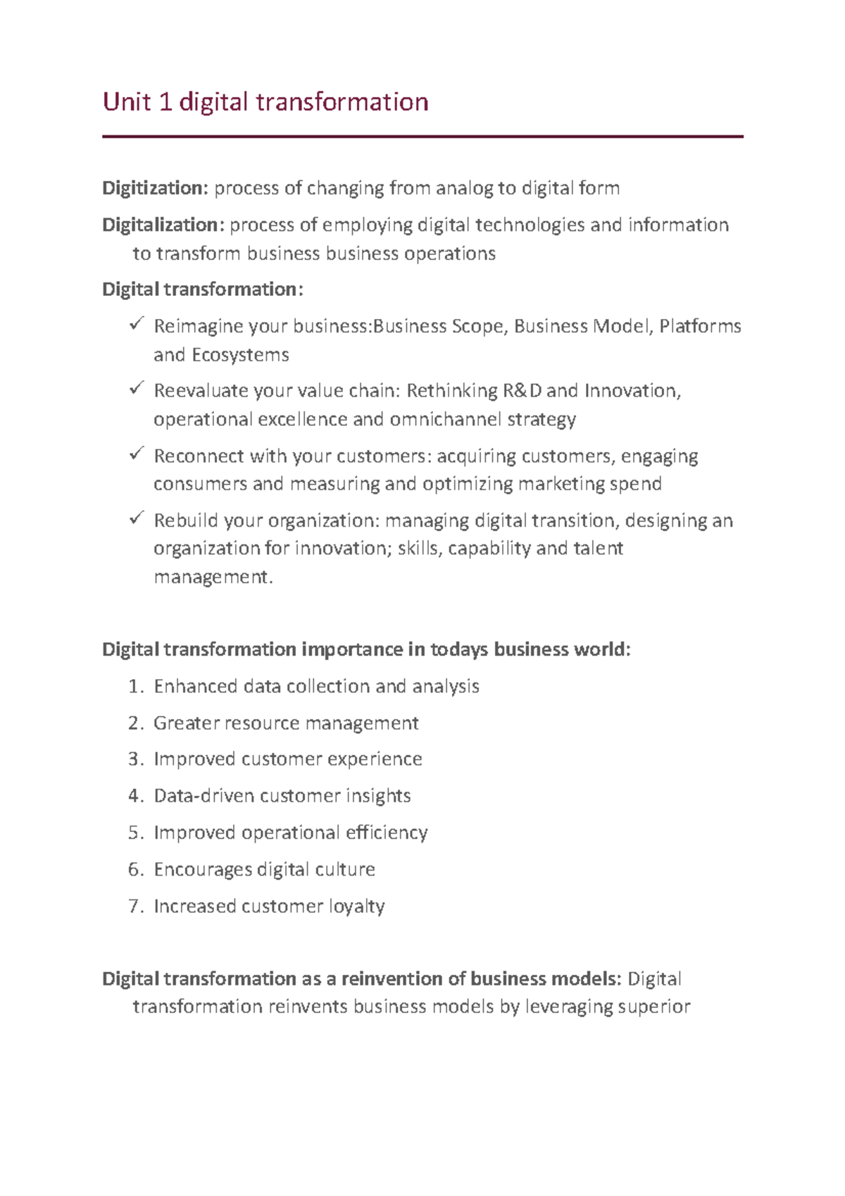 Unit 1: Overview of Digital Transformation Concepts and Importance ...
