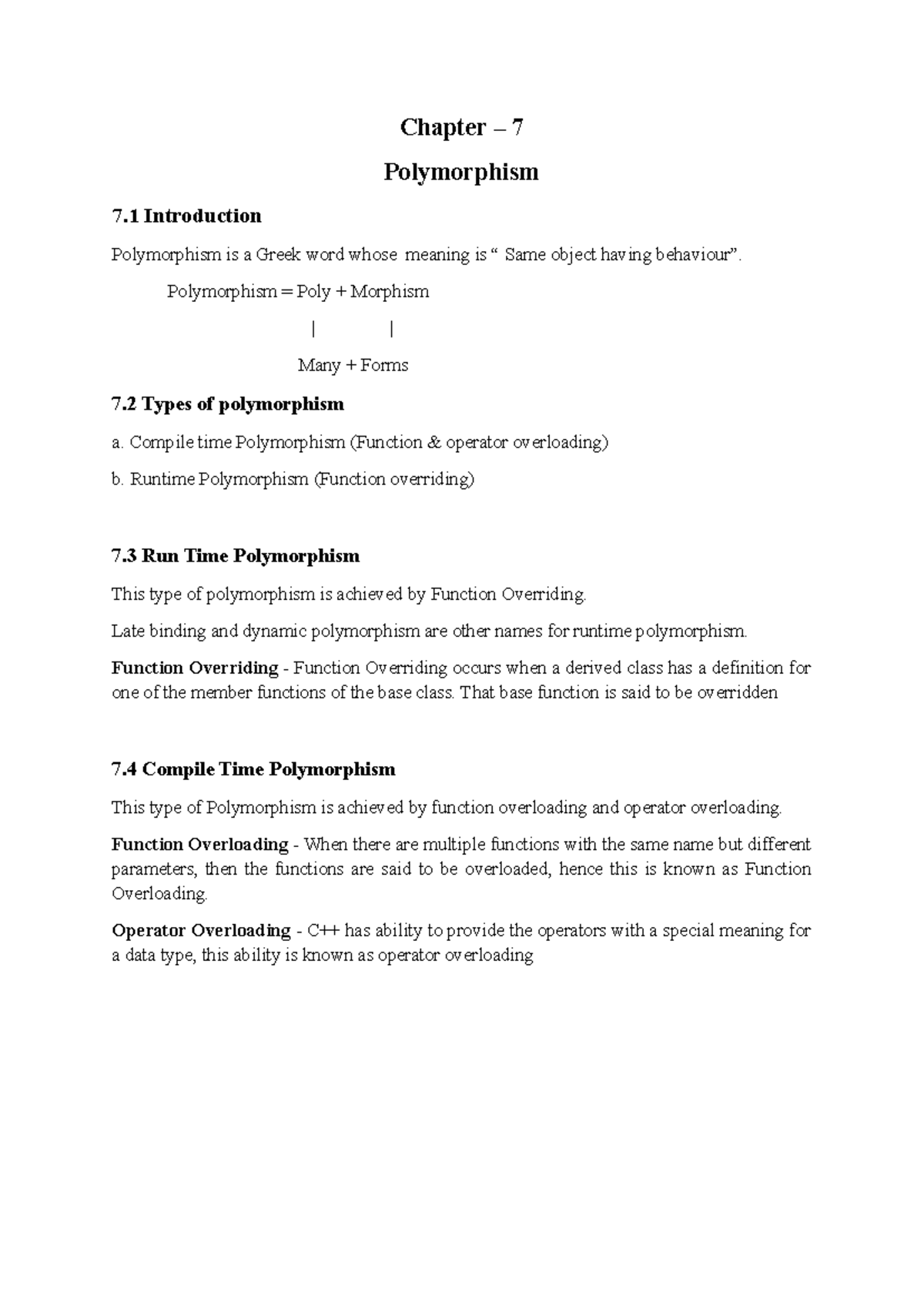 Chapter 7 - Polymorphism in C++ Training Report - Studocu