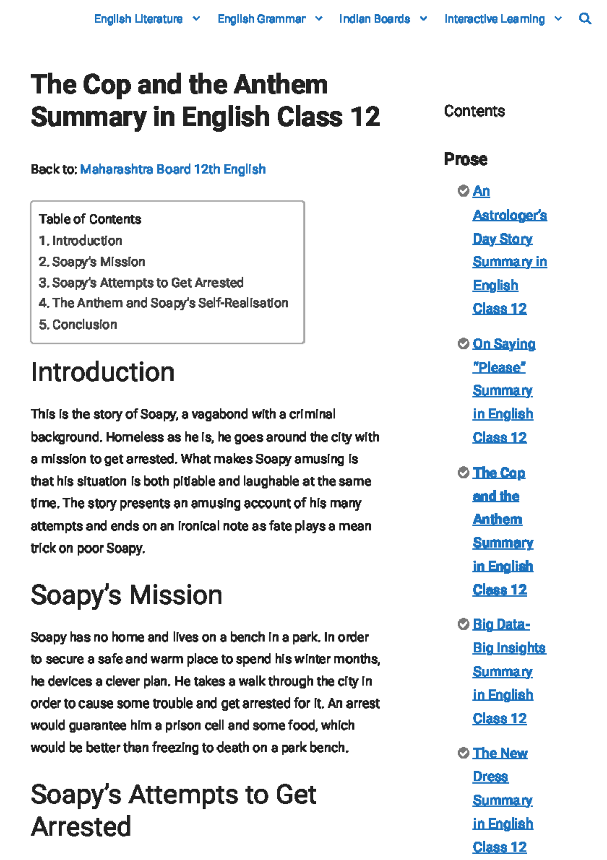 The Cop and the Anthem Class 12 Summary in English - Studocu