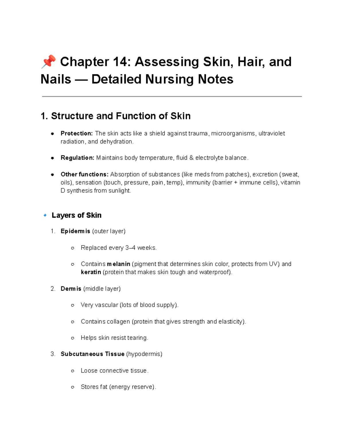 Chapter 14: Nursing Notes on Skin, Hair, and Nails Assessment - Studocu