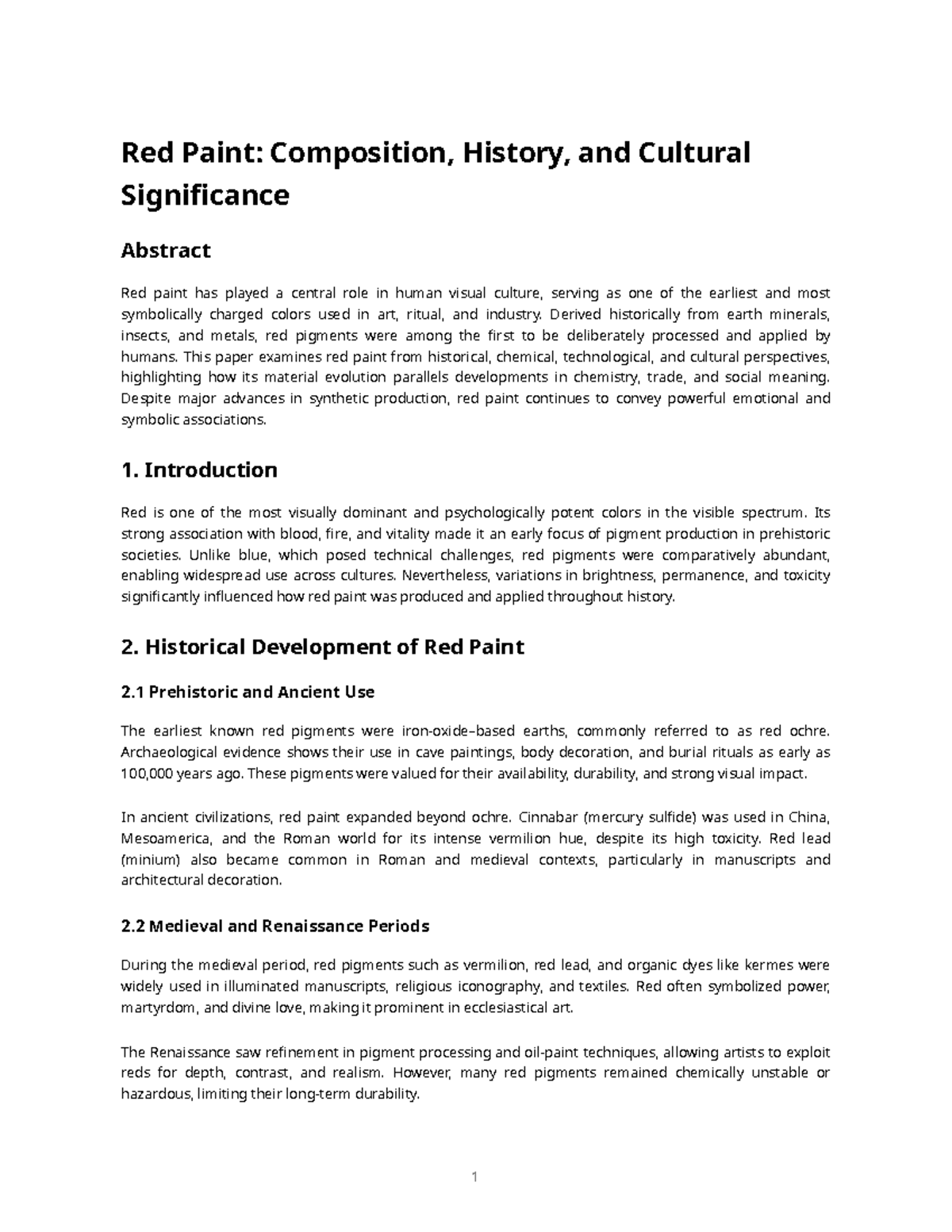 Red Paint: Composition, History, and Cultural Significance Study - Studocu