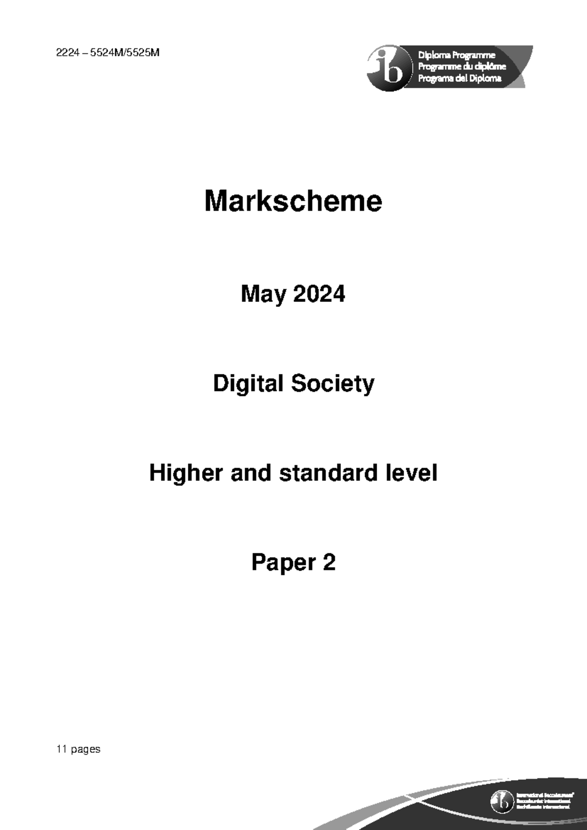 Digital Society Paper 2 TZ2 HLSL Markscheme - May 2024 - Studocu